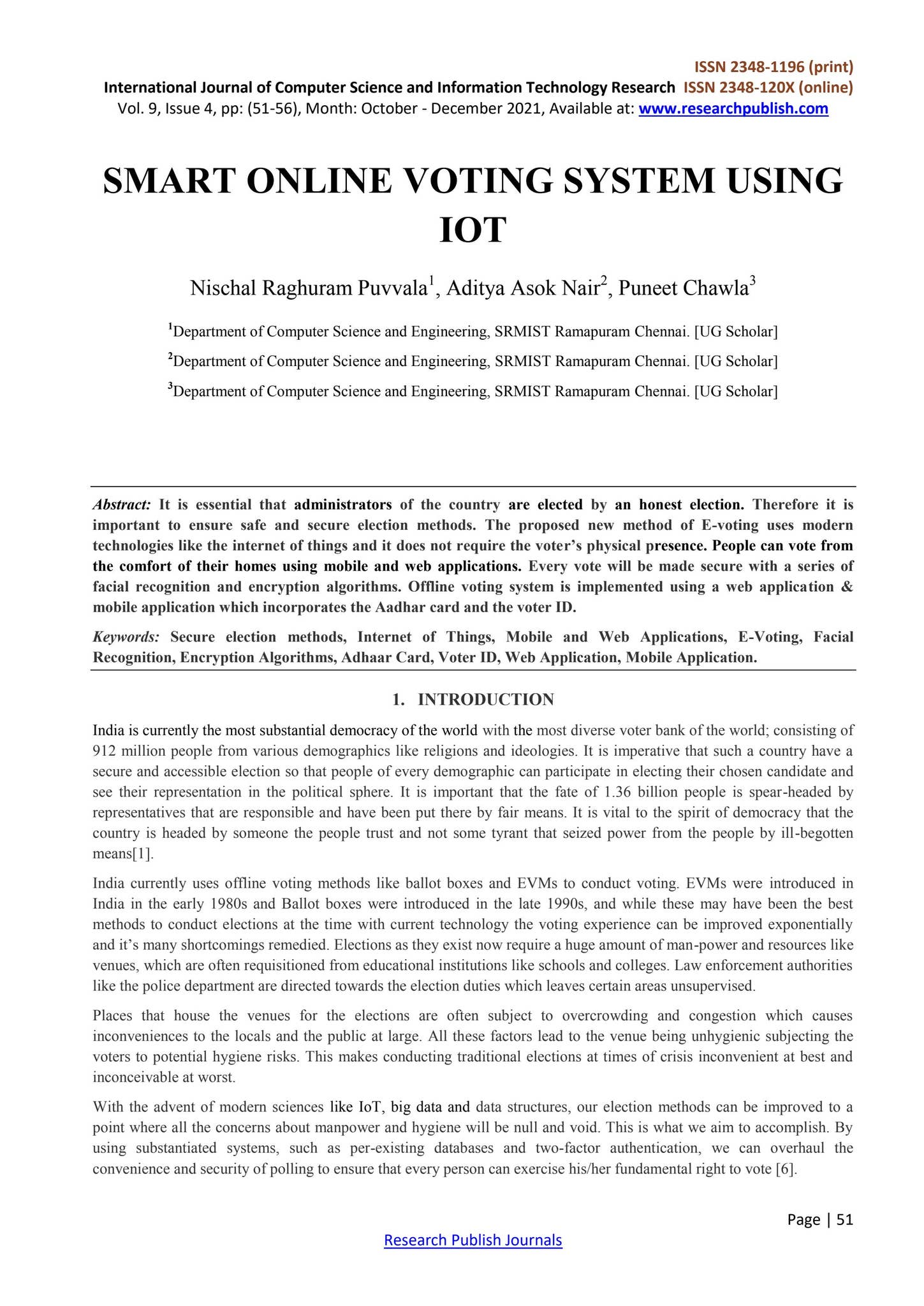 SMART ONLINE VOTING SYSTEM USING IOT by Research Publish Journals - Issuu