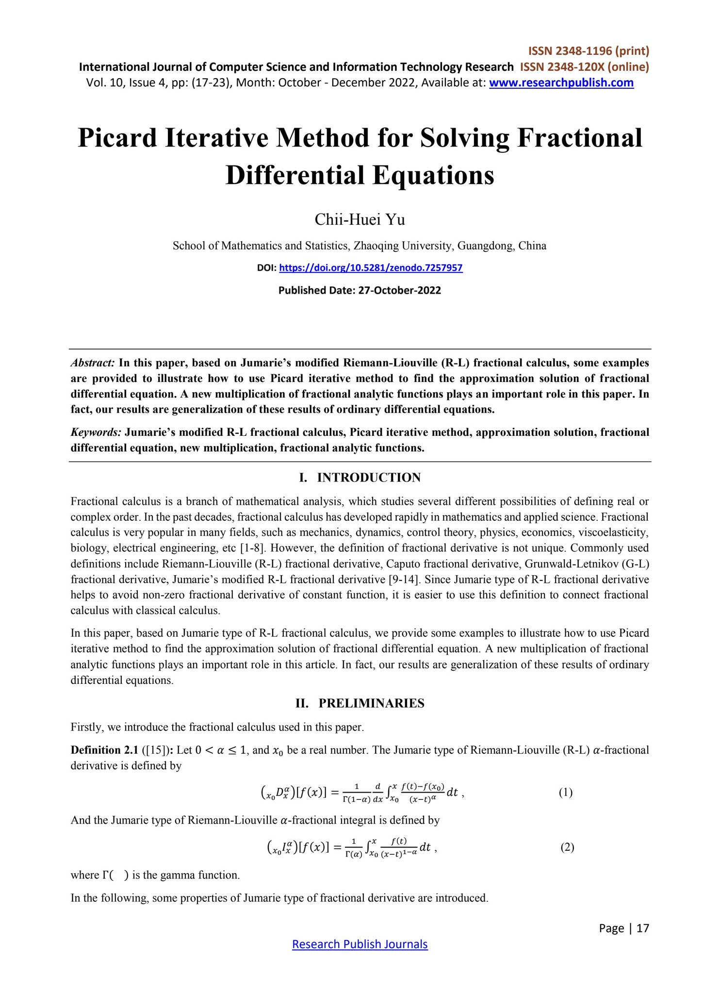 Picard Iterative Method for Solving Fractional Differential Equations ...