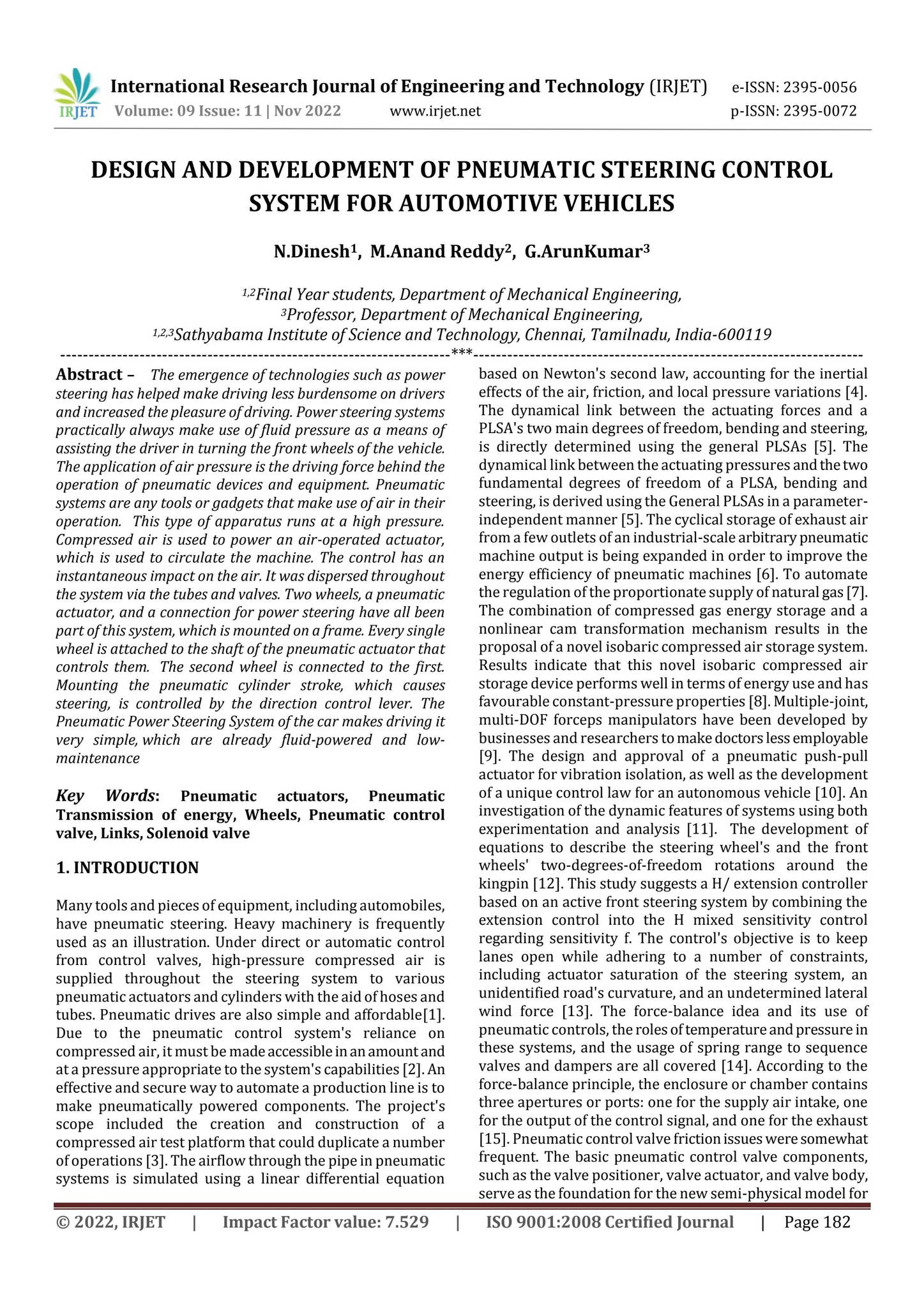 DESIGN AND DEVELOPMENT OF PNEUMATIC STEERING CONTROL SYSTEM FOR ...
