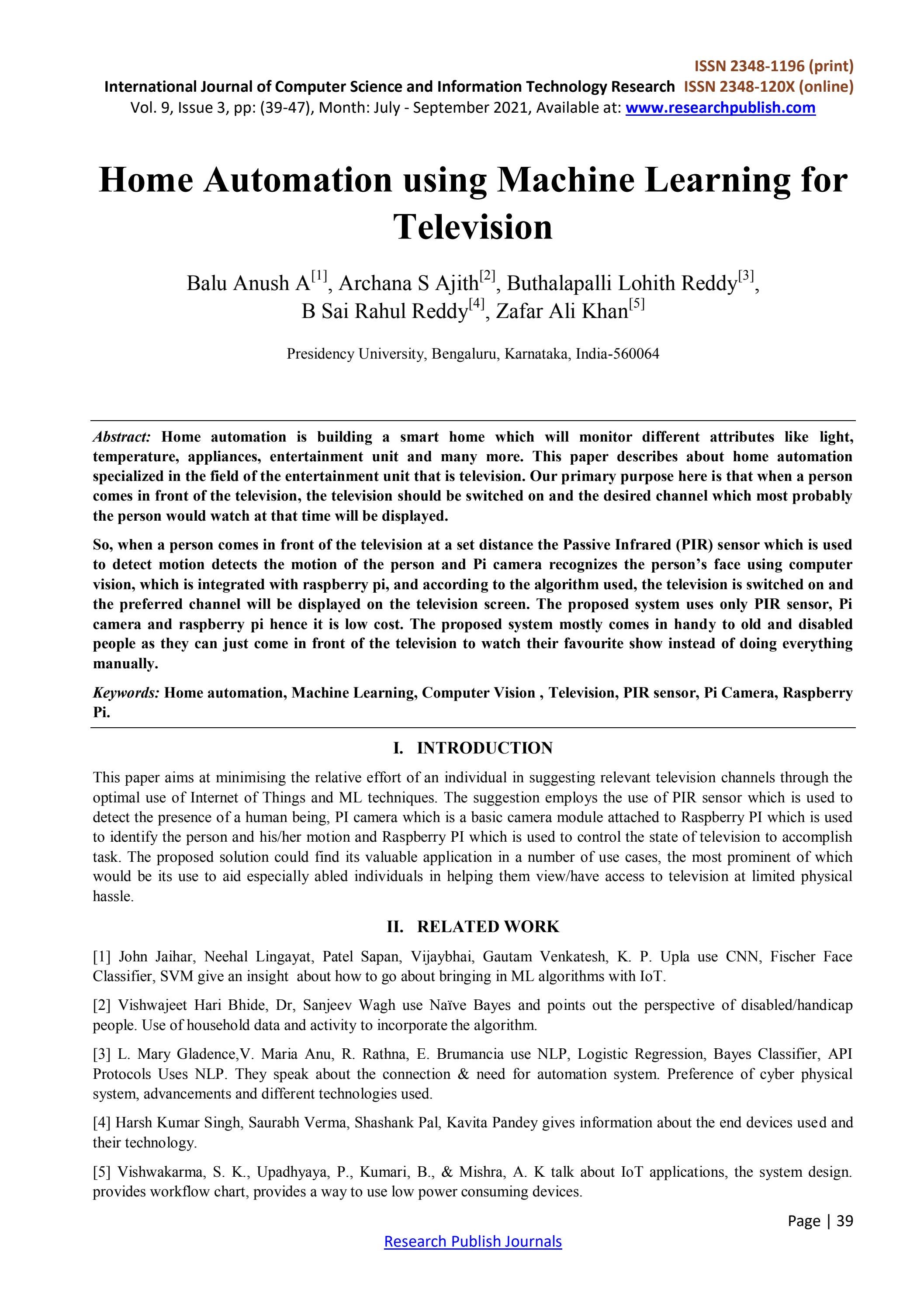 Home Automation using Machine Learning for Television by Research Publish Journals - Issuu