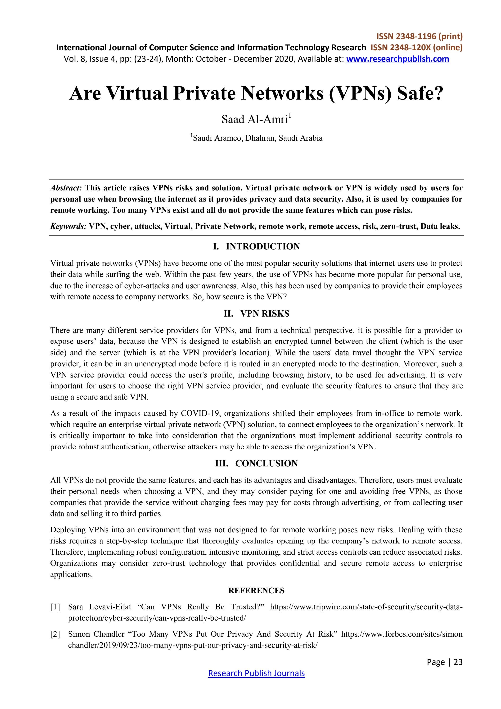 Are Virtual Private Networks (VPNs) Safe? by Research Publish Journals ...