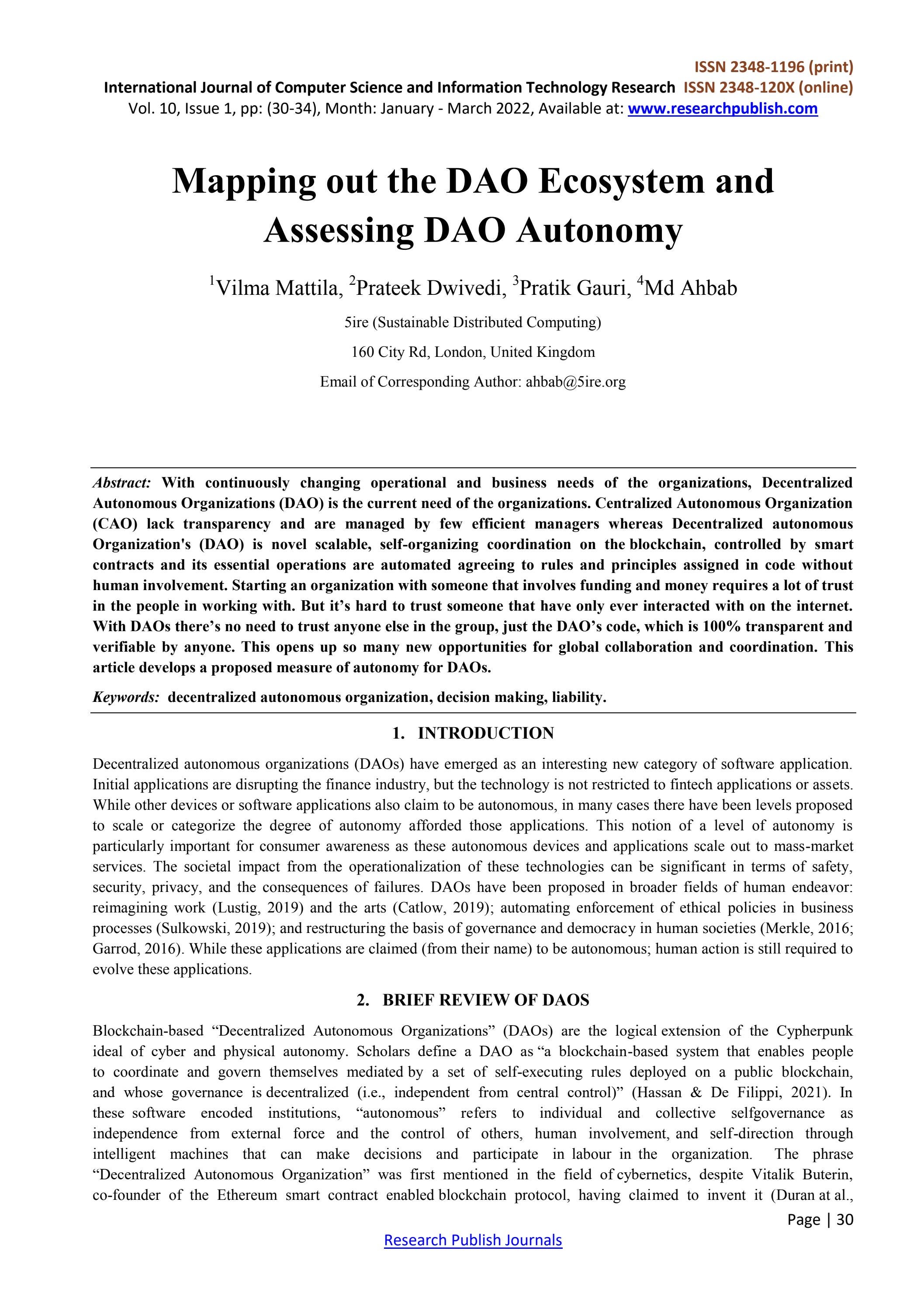 Mapping Out The Dao Ecosystem And Assessing Dao Autonomy By Research Publish Journals Issuu