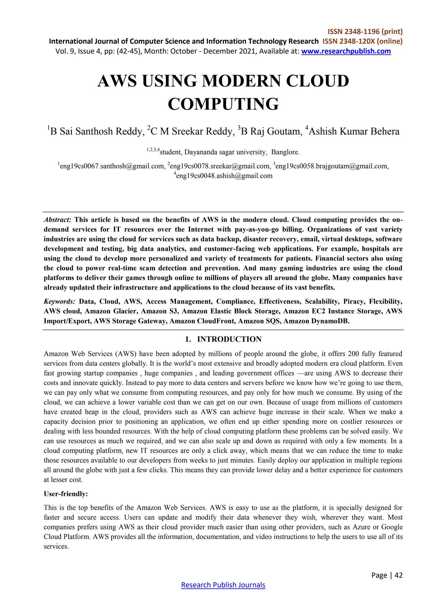 AWS USING MODERN CLOUD COMPUTING by Research Publish Journals - Issuu