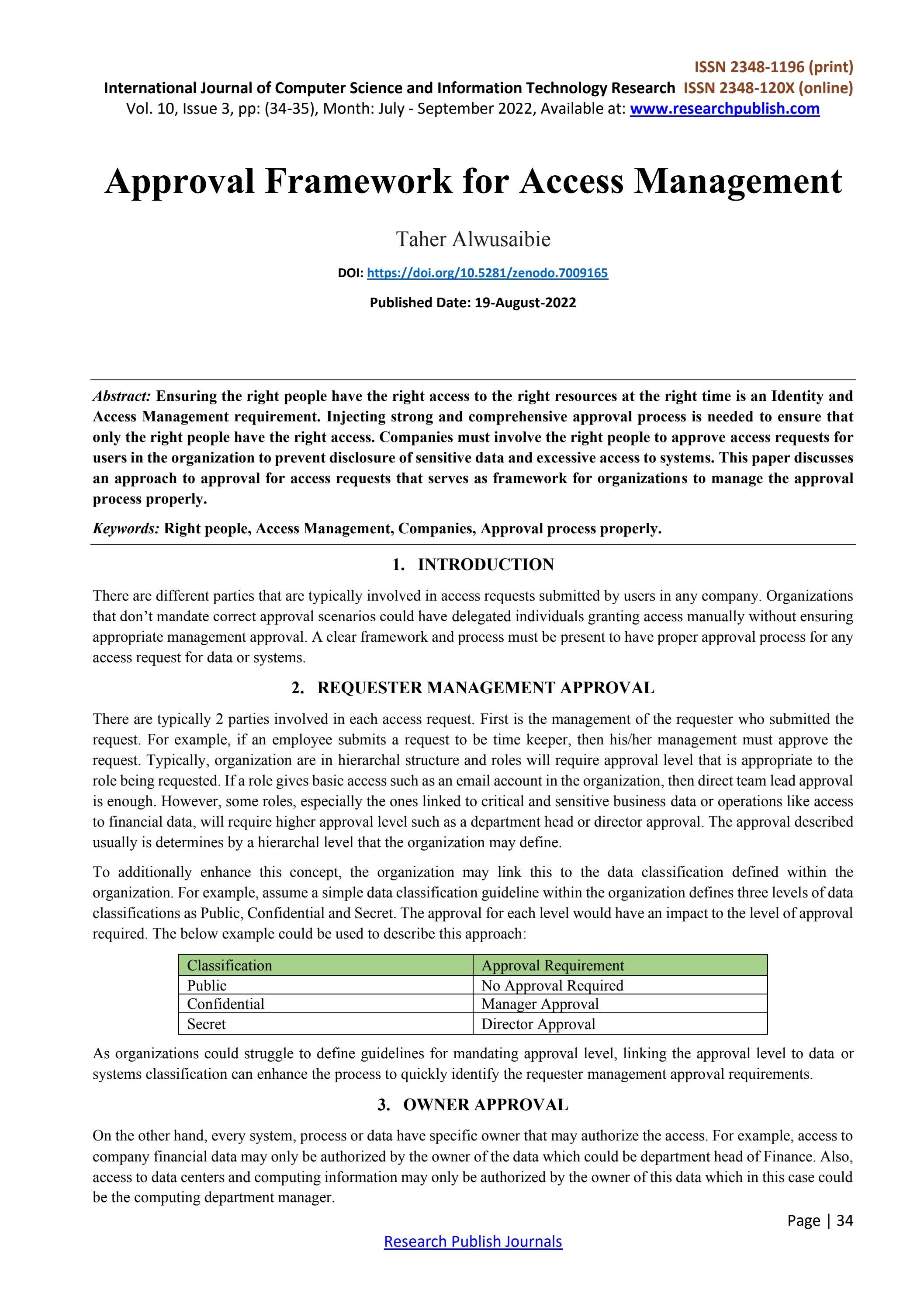 Approval Framework for Access Management by Research Publish Journals ...