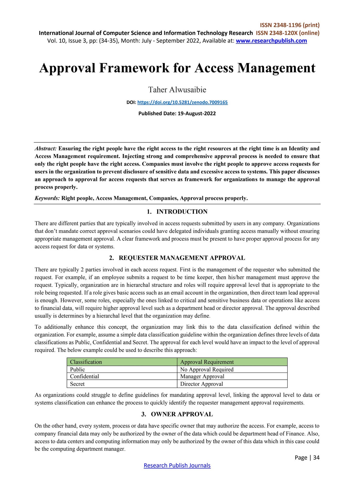 Approval Framework for Access Management by Research Publish Journals ...