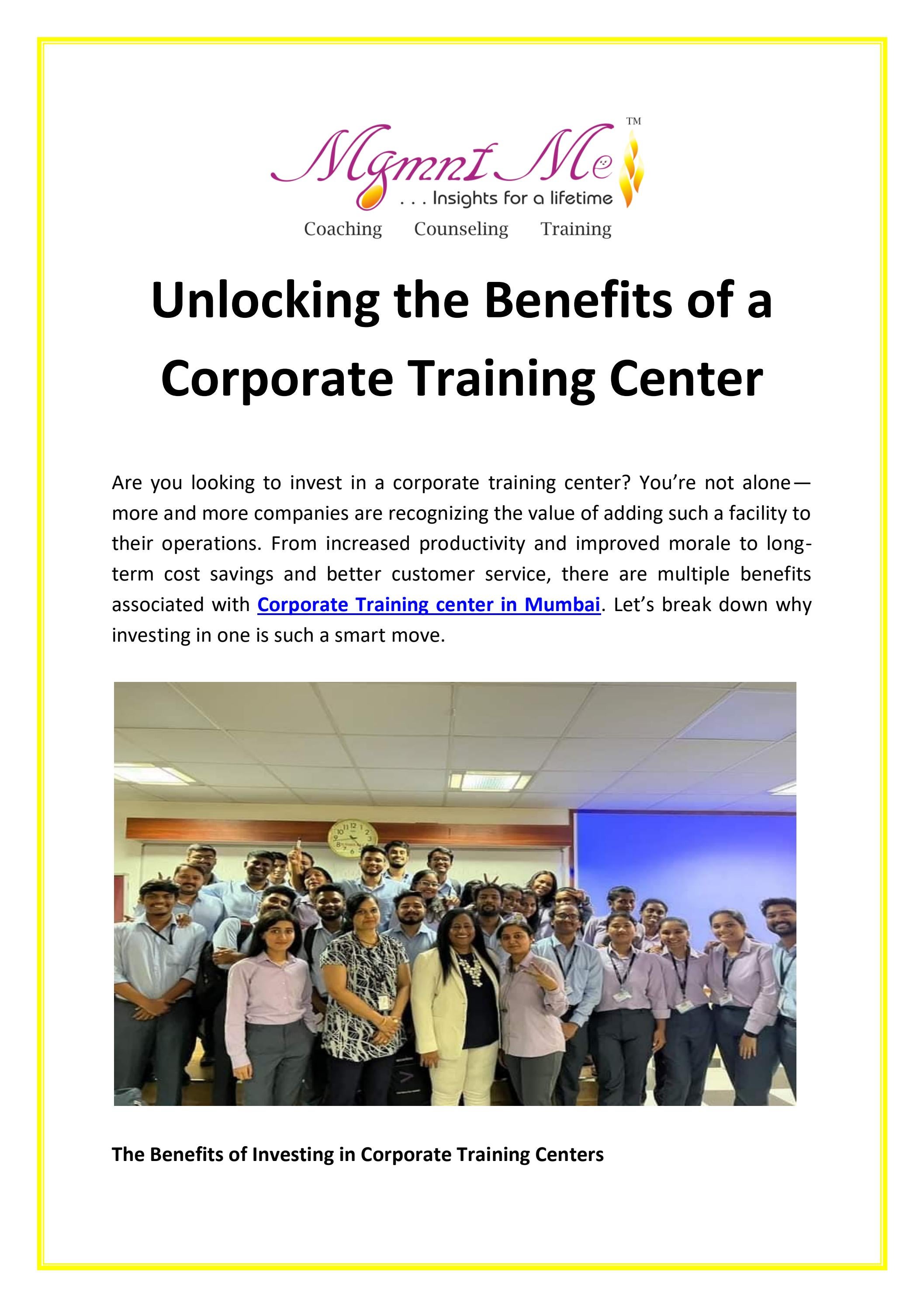 Unlocking the Benefits of a Corporate Training Center by Management Me ...