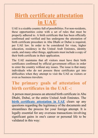 Birth certificate attestation in UAE by power index - Issuu