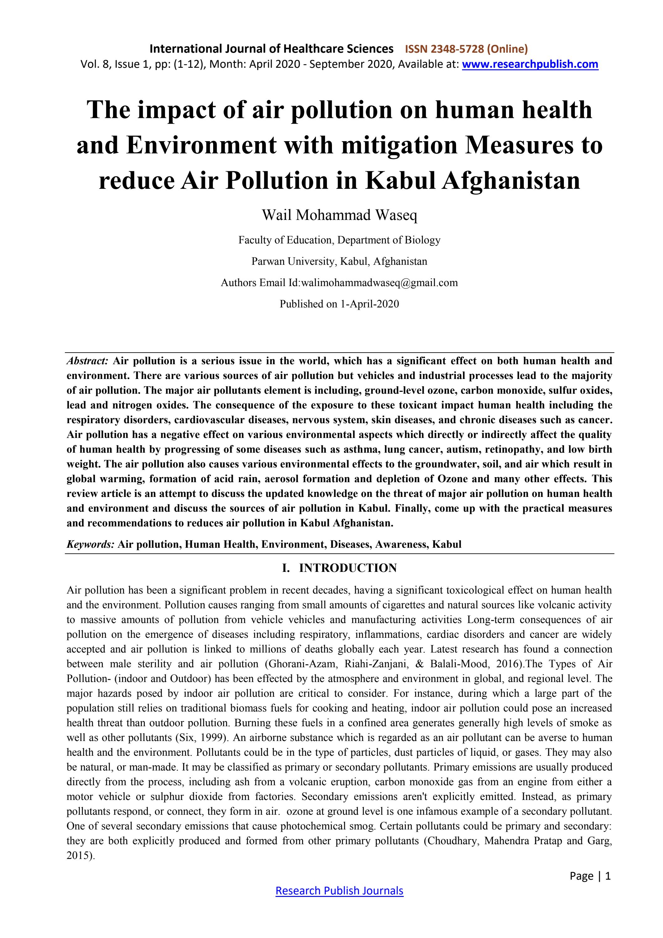 The impact of air pollution on human health and Environment with ...