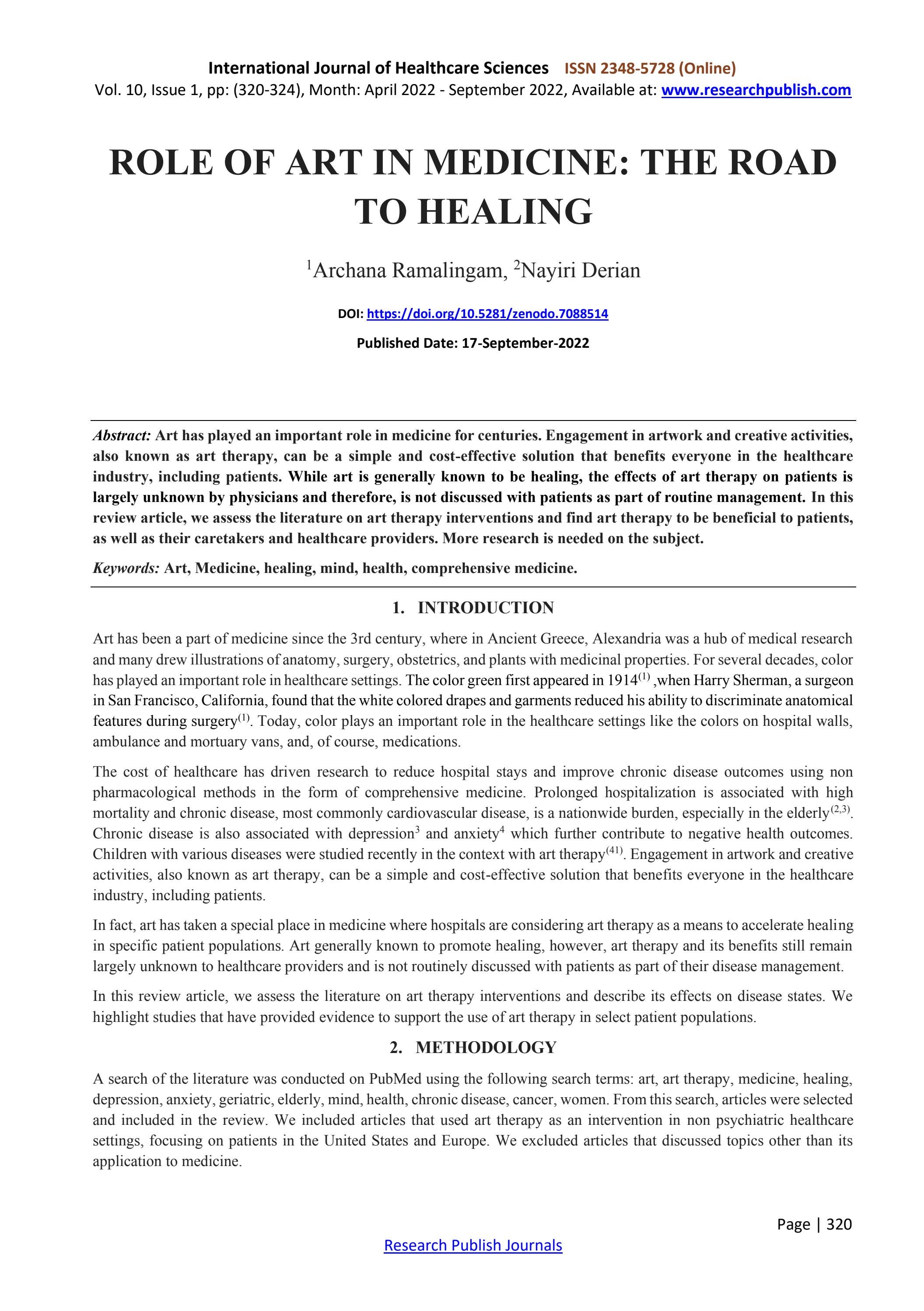 ROLE OF ART IN MEDICINE: THE ROAD TO HEALING by Research Publish ...