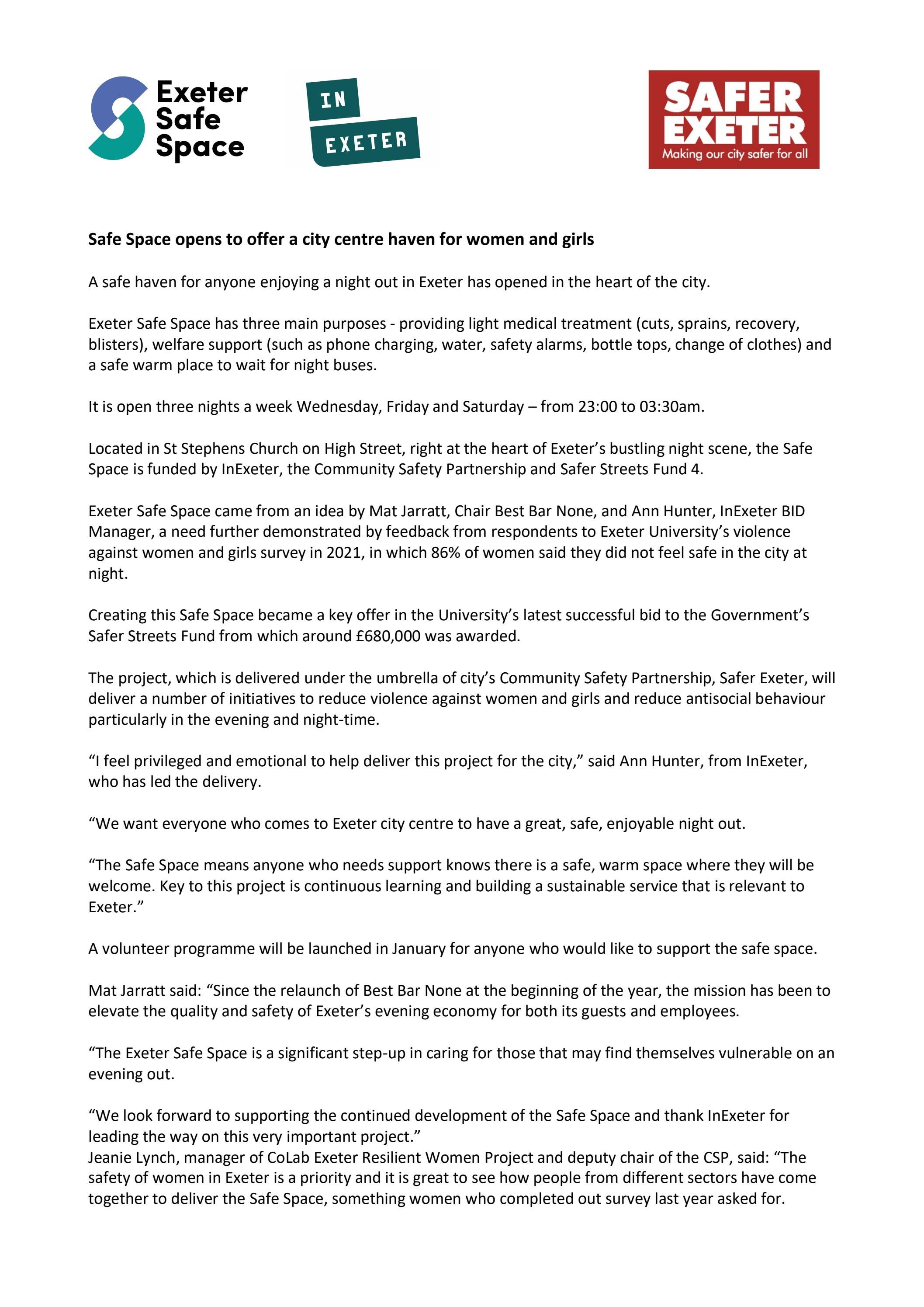 Safe Space launch press release by University of Exeter - Issuu