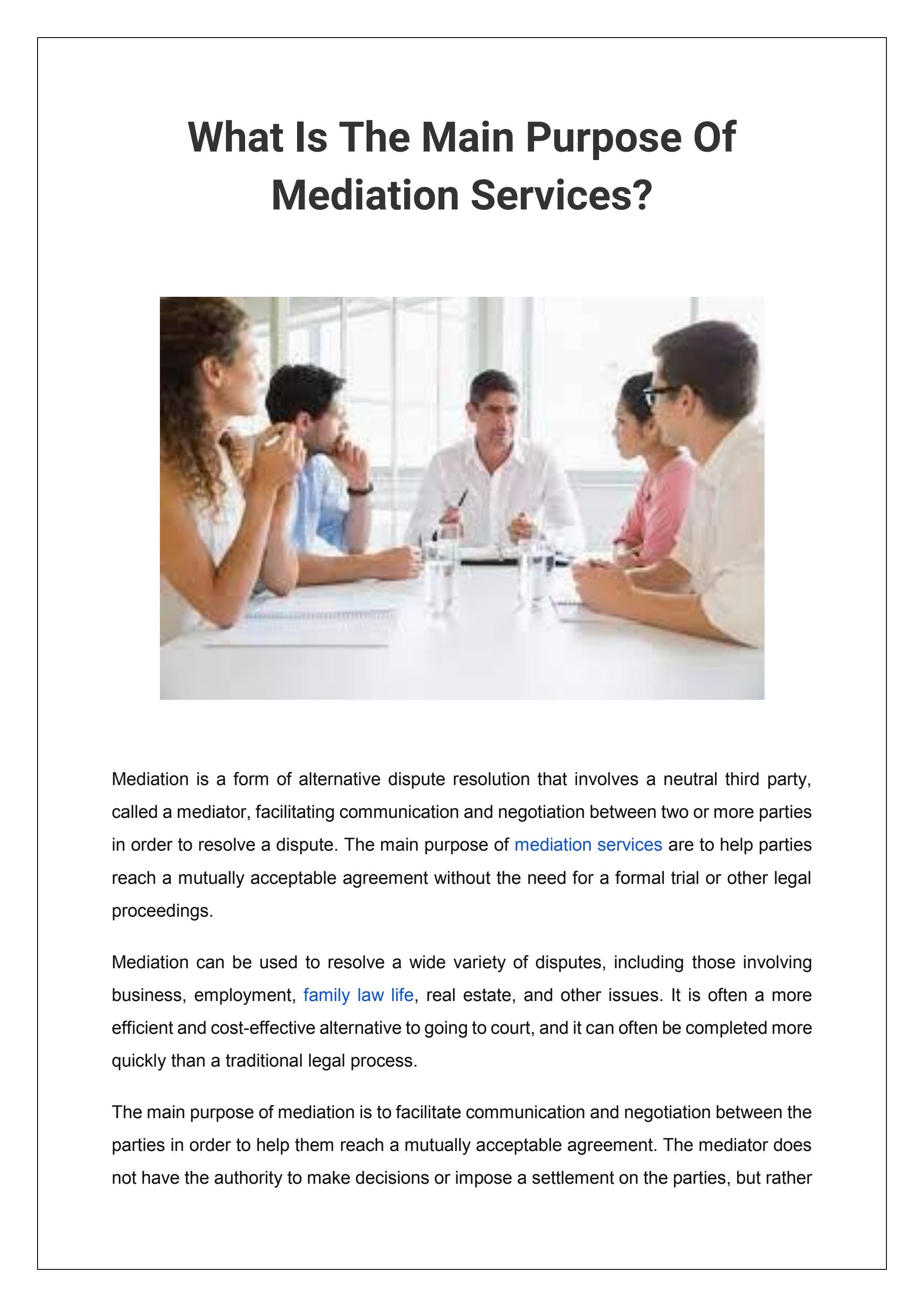 What Is The Main Purpose Of Mediation Services By Life Law Solutions