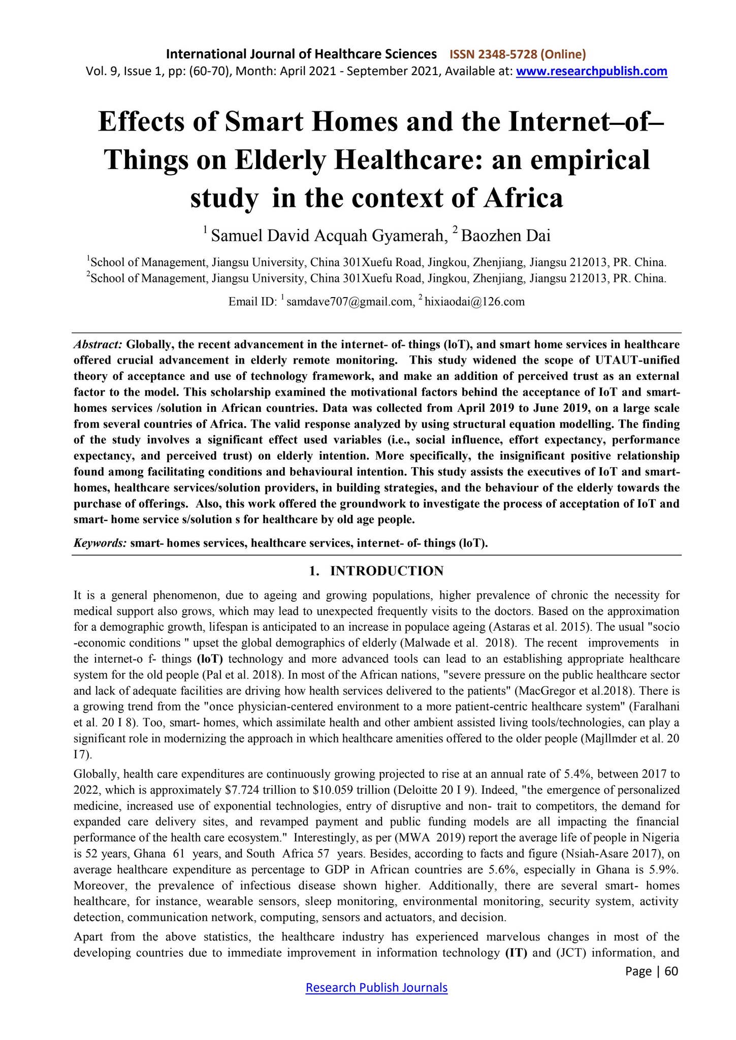 Effects of Smart Homes and the Internet–of– Things on Elderly ...