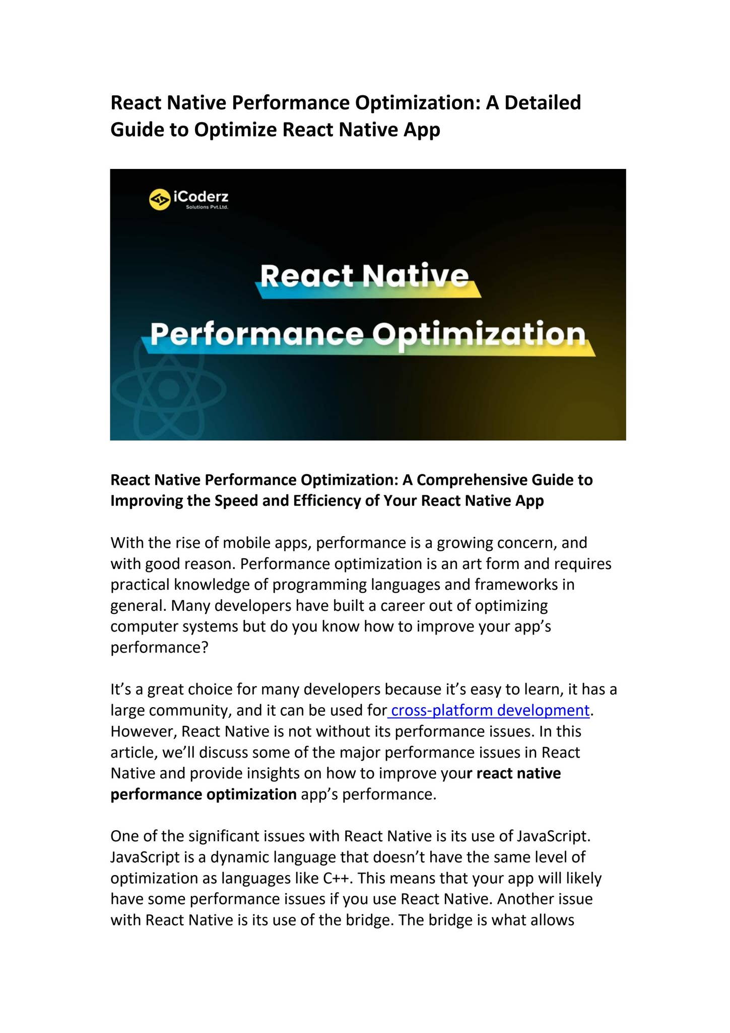 React Native Performance Optimization A Detailed Guide To Optimize React Native App By Icoderz