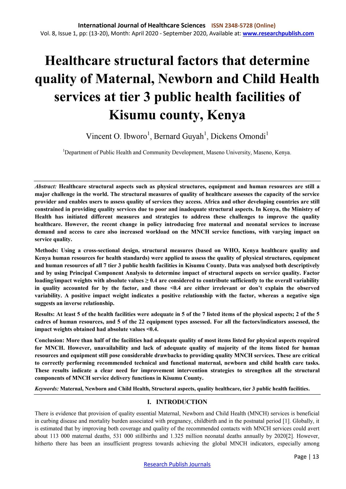 Healthcare structural factors that determine quality of Maternal ...