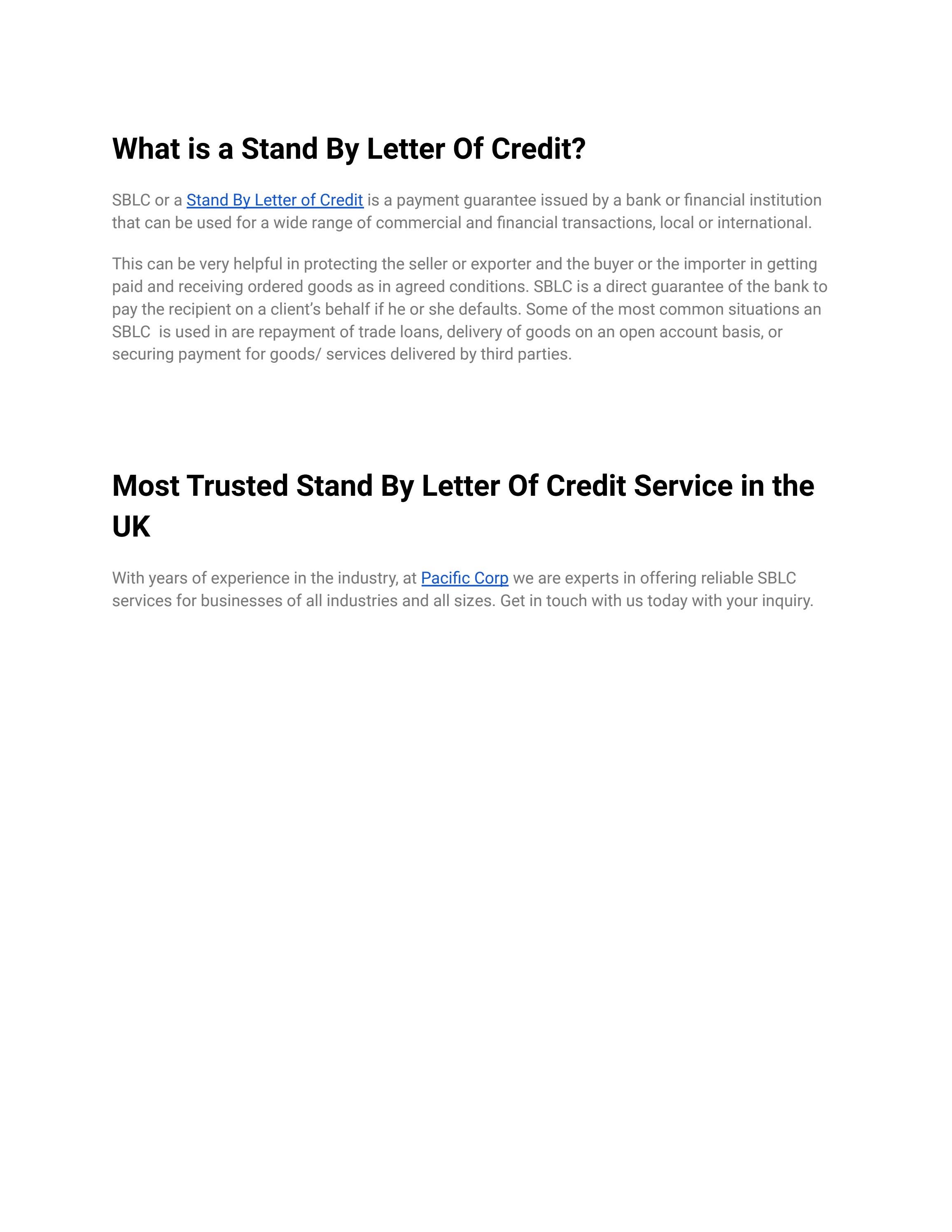 Standby Letter of Credit Providers by Pacific Corp - Issuu