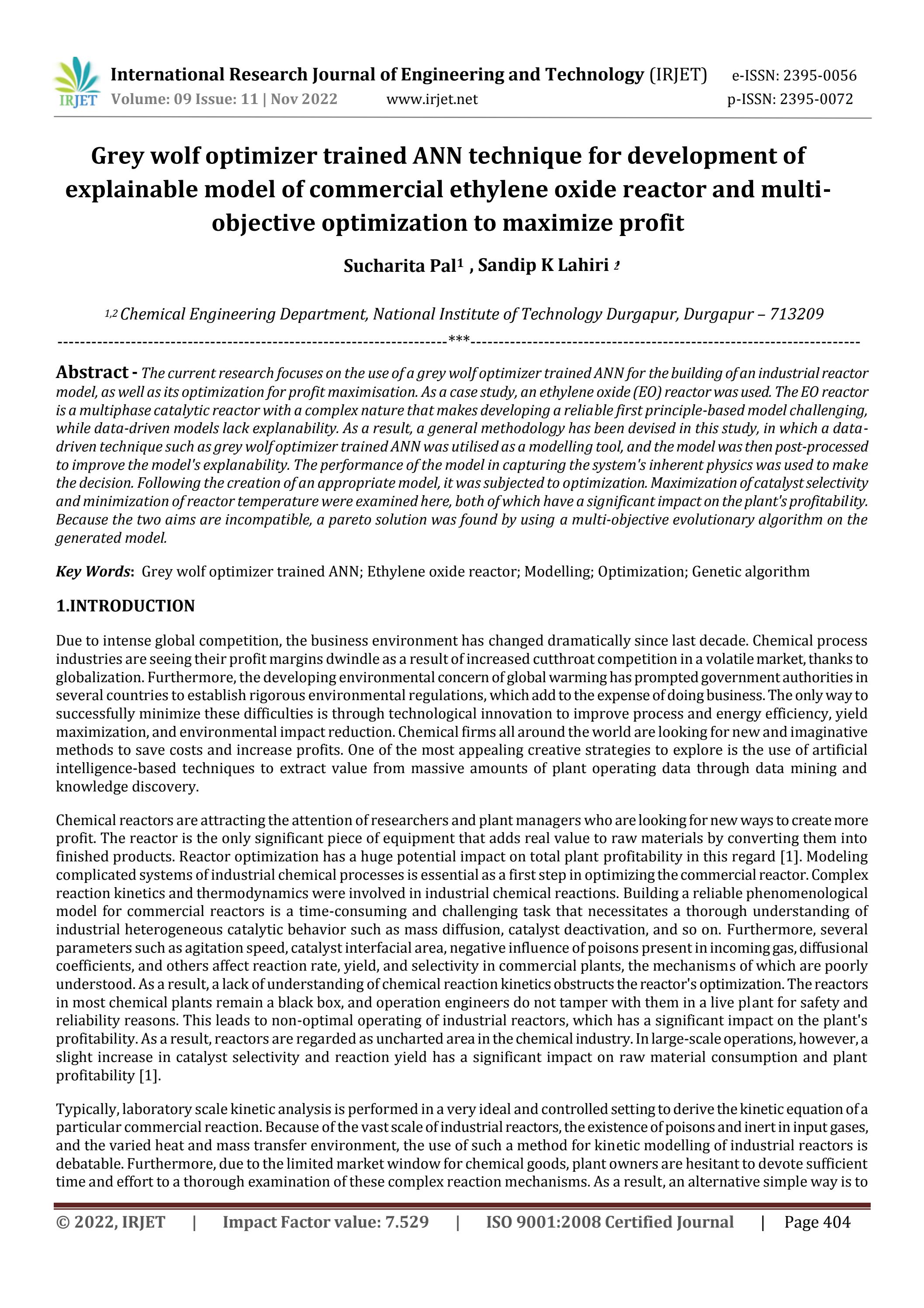 Grey wolf optimizer trained ANN technique for development of ...