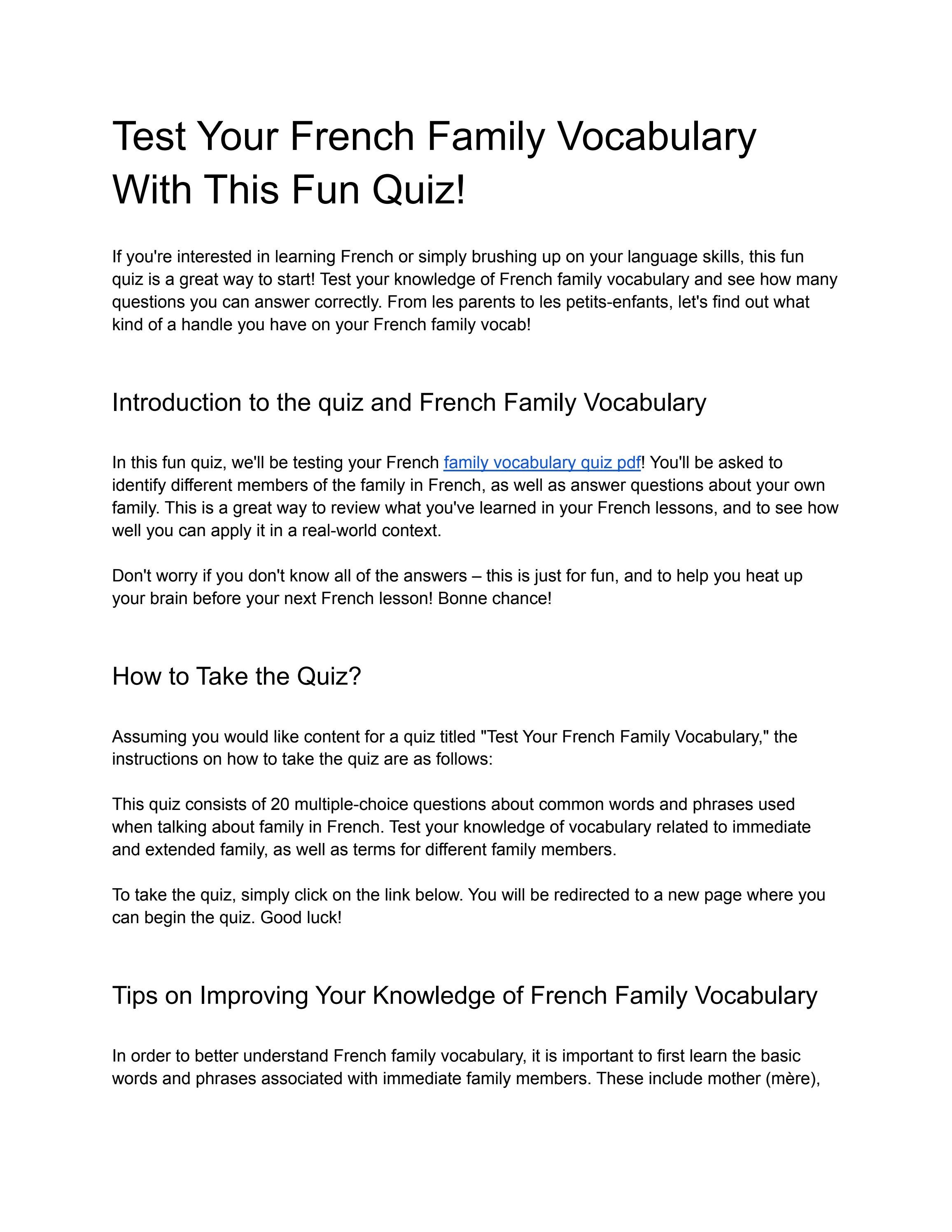Test Your French Family Vocabulary With This Fun Quiz! by CCube Academy ...