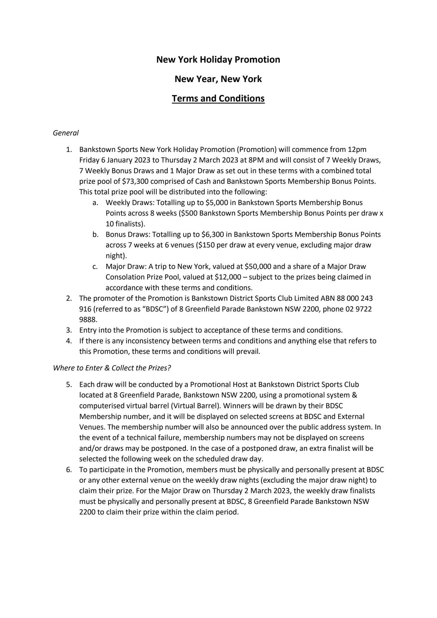 BSC New York Holiday Promotion - Terms and Conditions by Bankstown ...