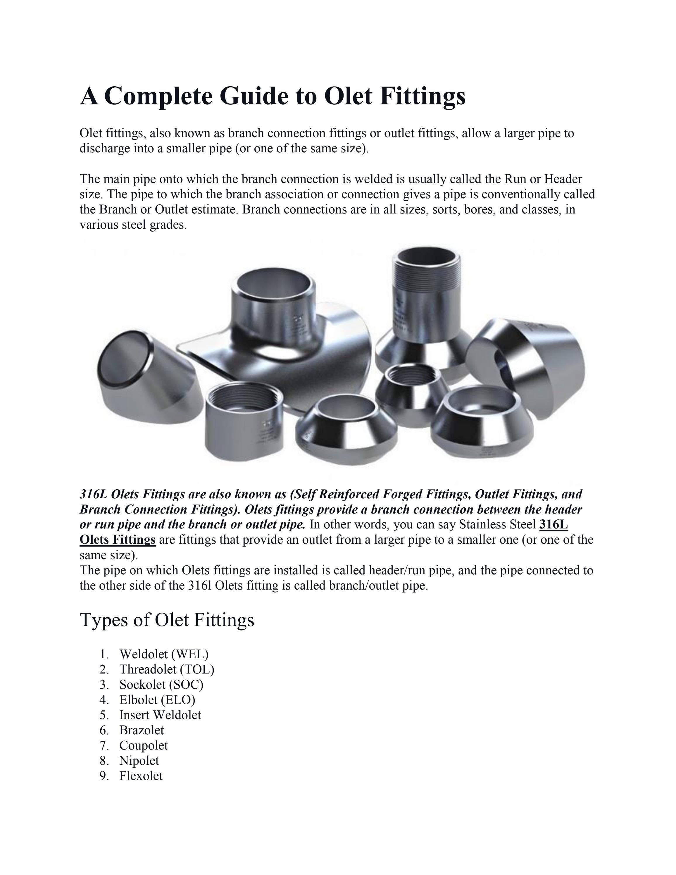 Olet Fittings Dimensions at Cody Wray blog
