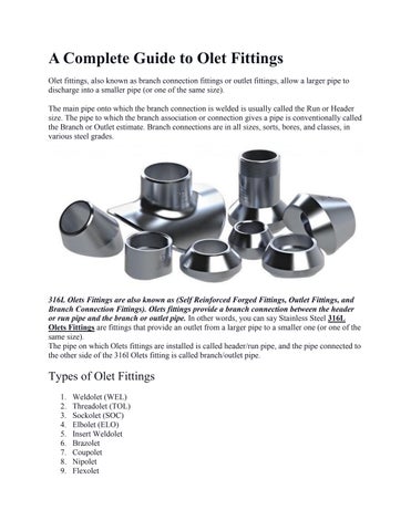 A Complete Guide to Olet Fittings by rohanv7 - Issuu