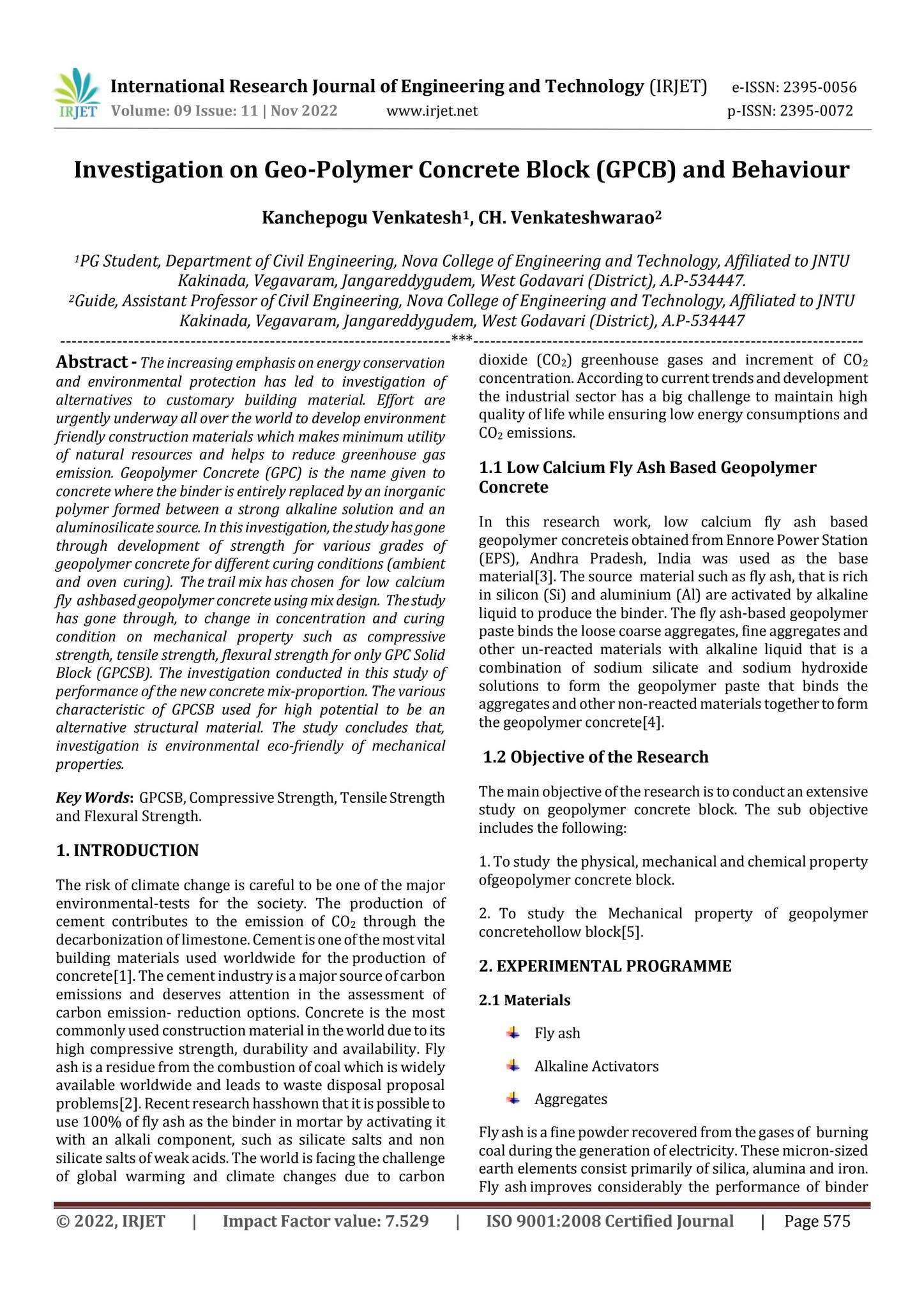 Investigation on Geo-Polymer Concrete Block (GPCB) and Behaviour by ...