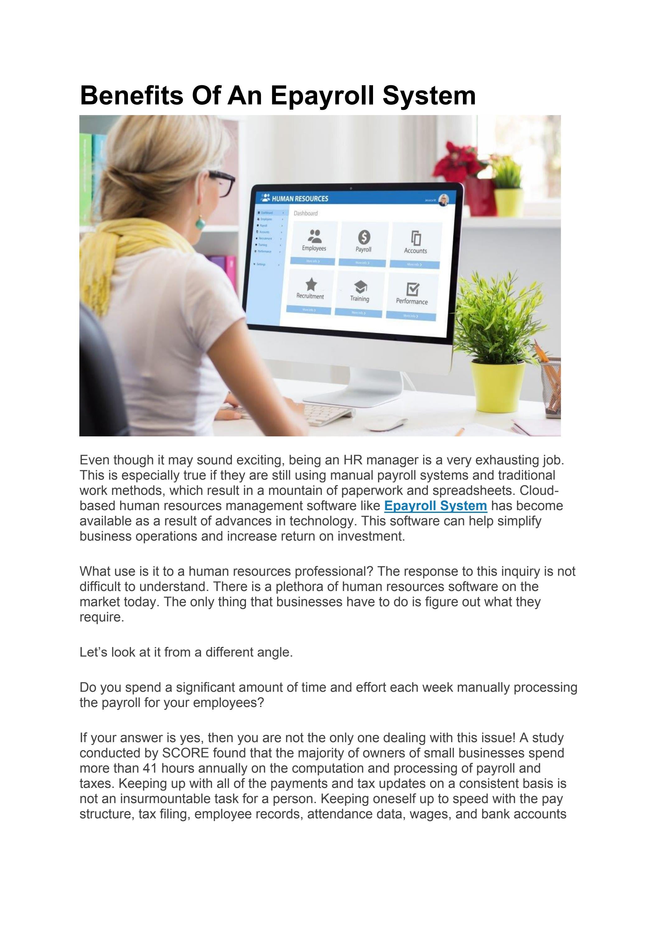 Benefits Of An Epayroll System by qandle - Issuu