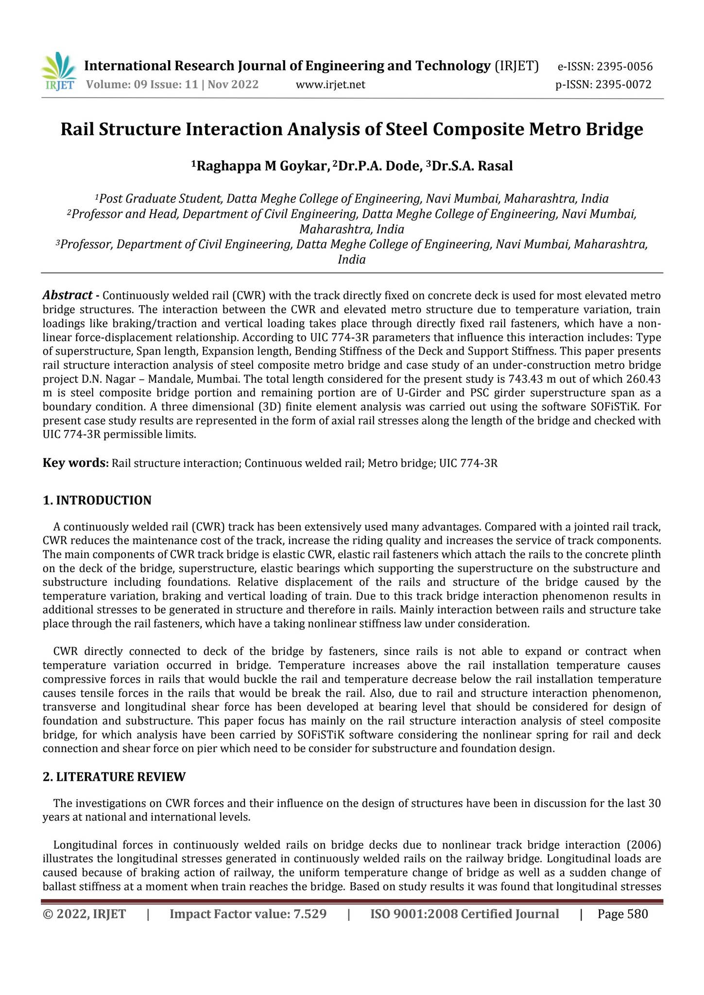 Rail Structure Interaction Analysis of Steel Composite Metro Bridge by ...