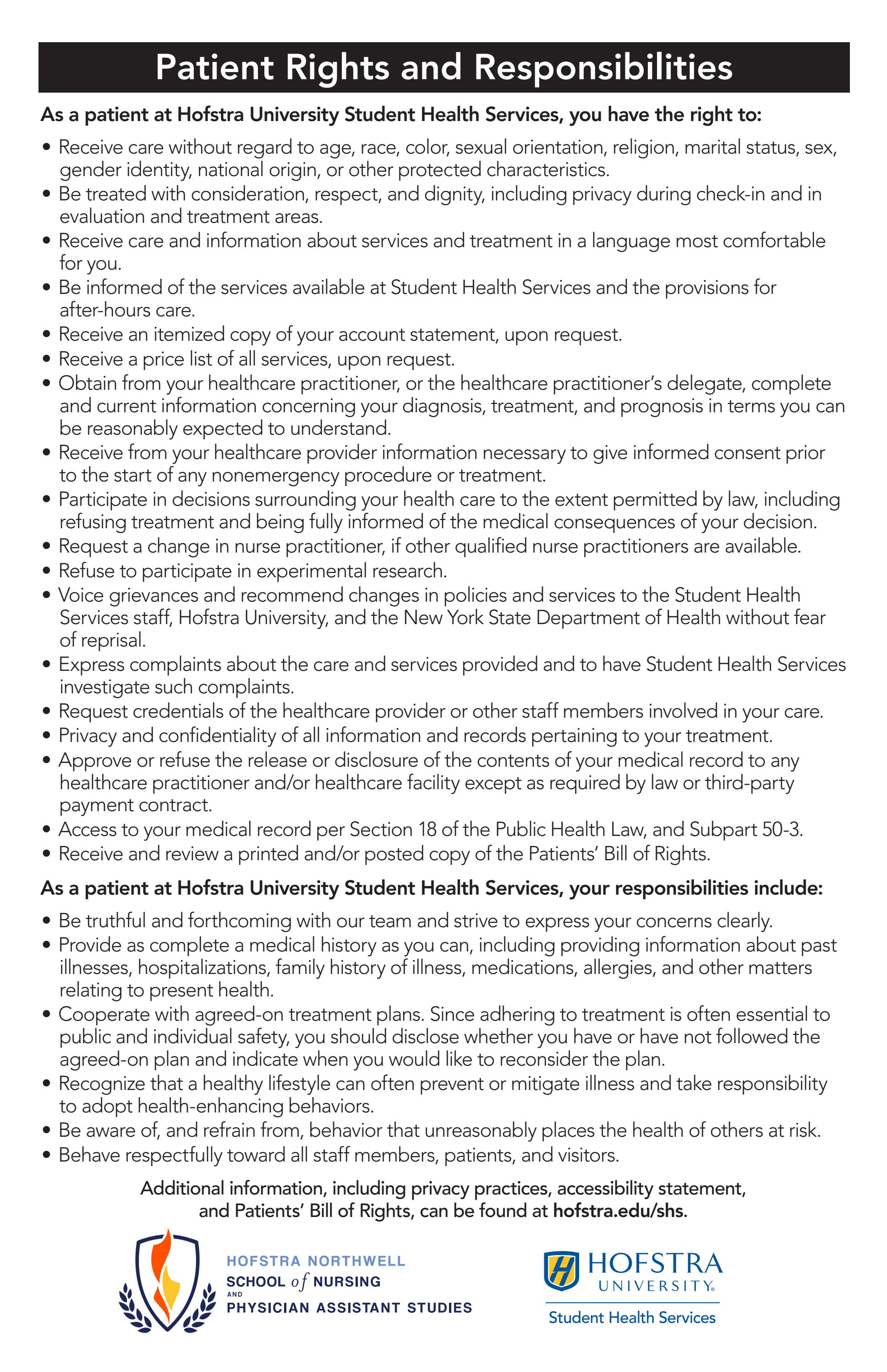 SHS Patient Rights & Responsibilities - Hofstra University by Hofstra ...