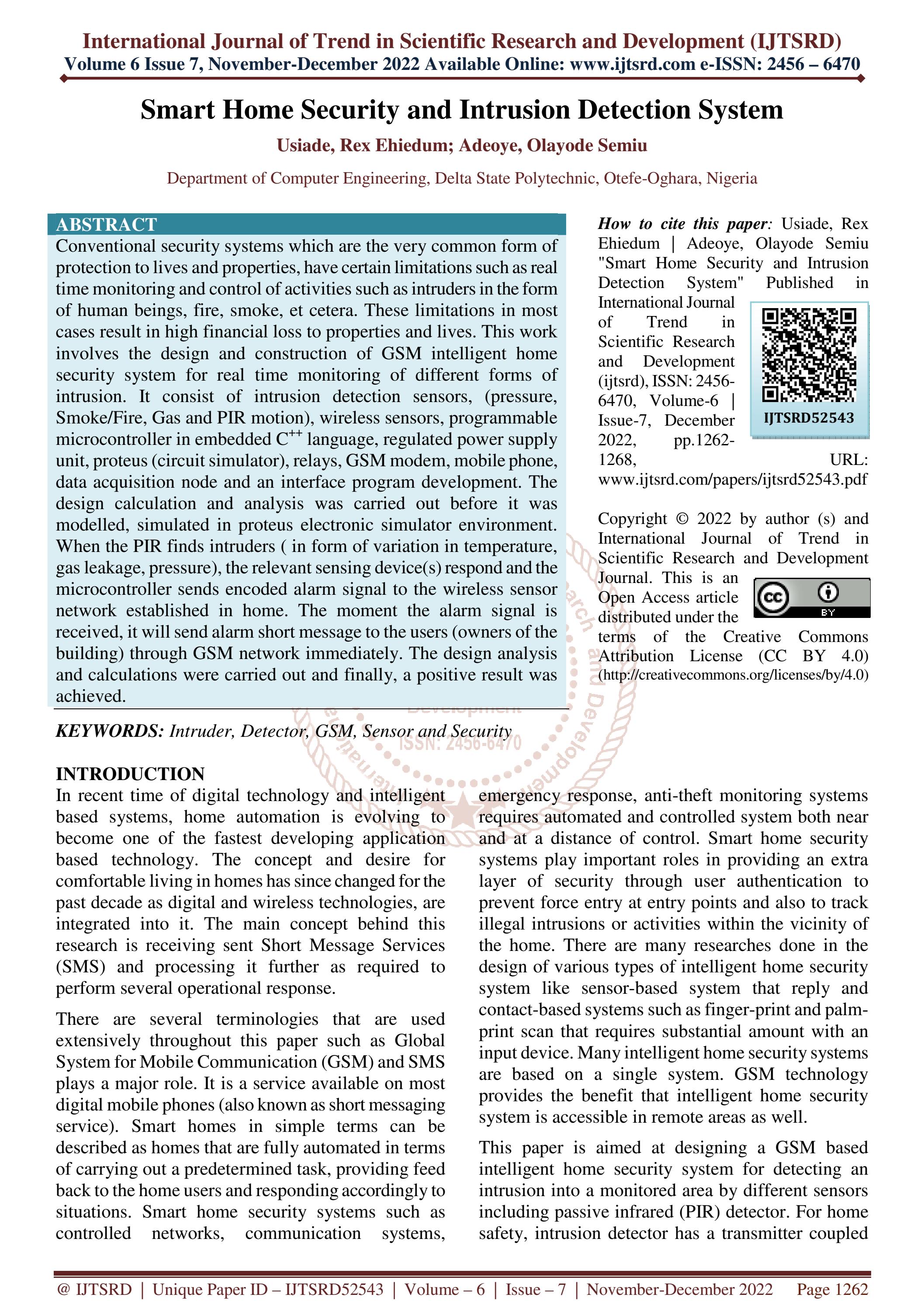 Smart Home Security And Intrusion Detection System By International Journal Of Trend In