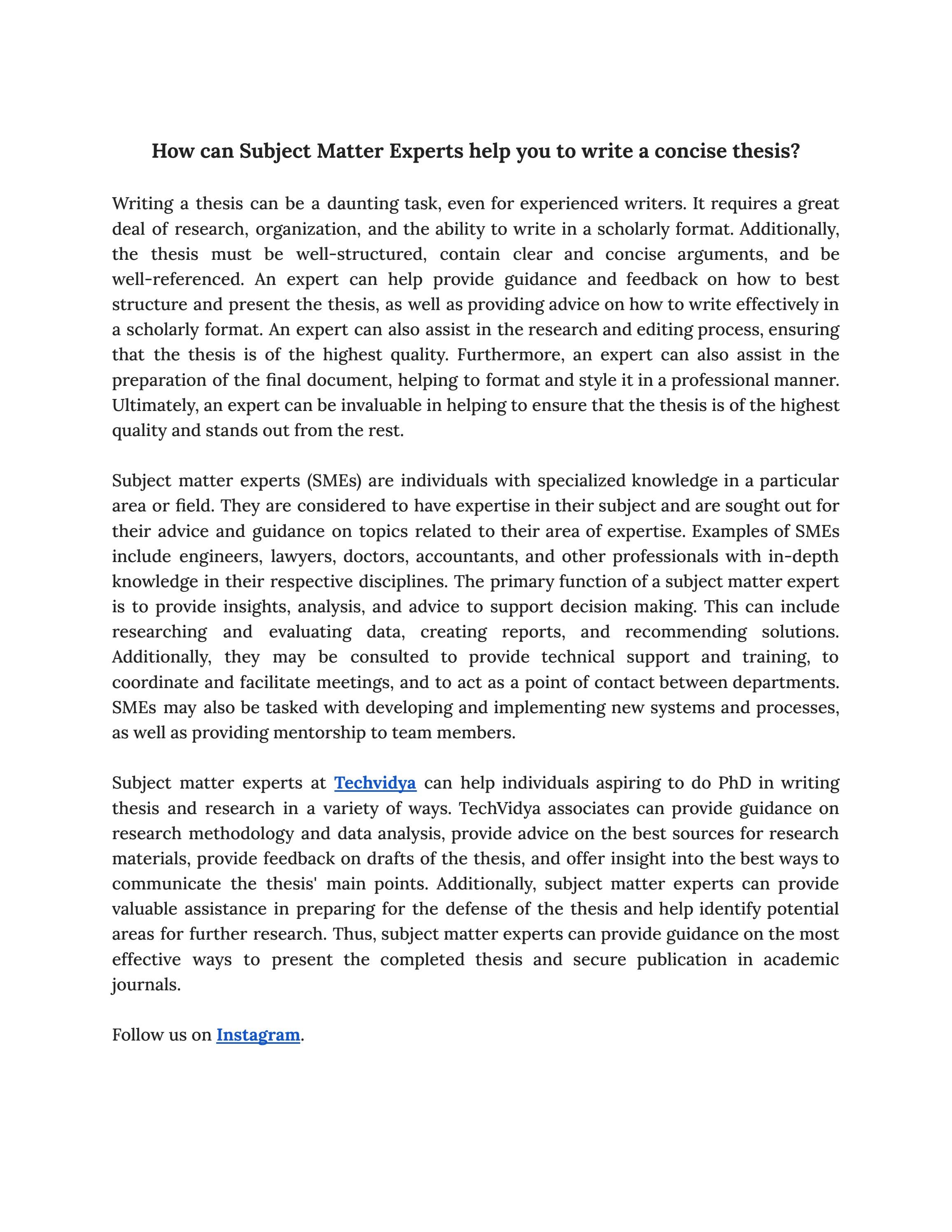 How Can Subject Matter Experts Help You To Write A Concise Thesis By