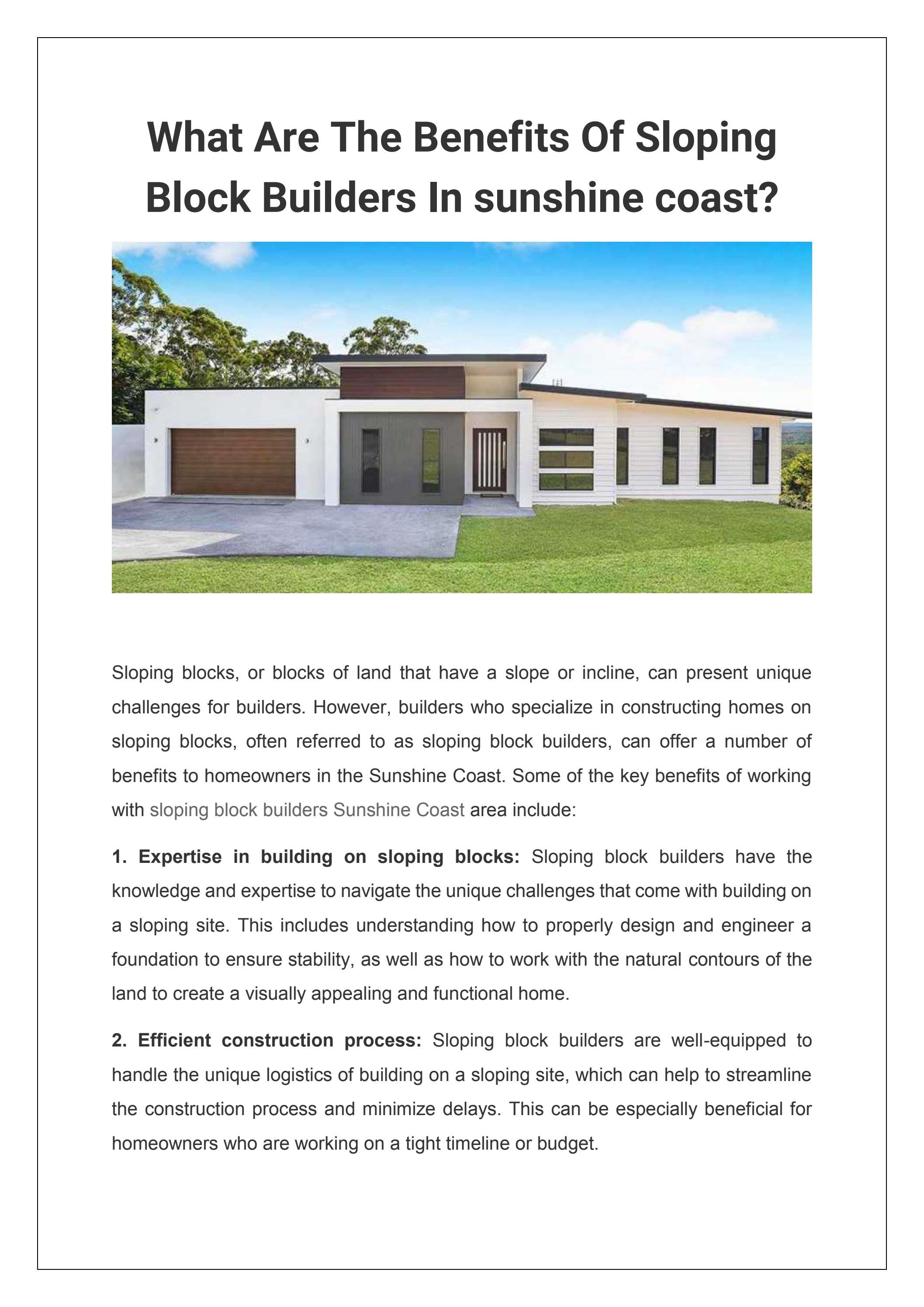What Are The Benefits Of Sloping Block Builders In sunshine coast? by ...