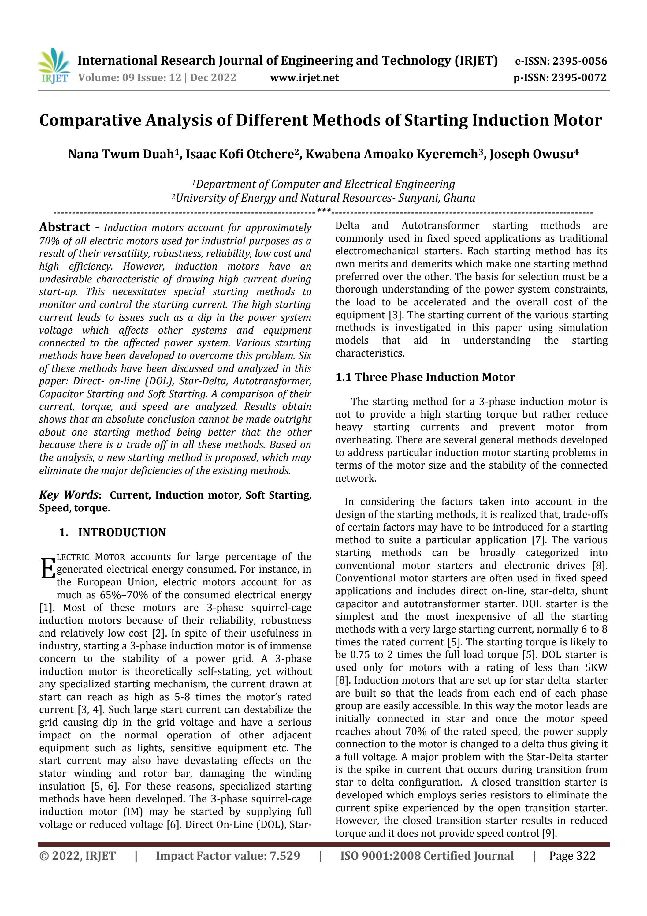 Comparative Analysis of Different Methods of Starting Induction Motor ...