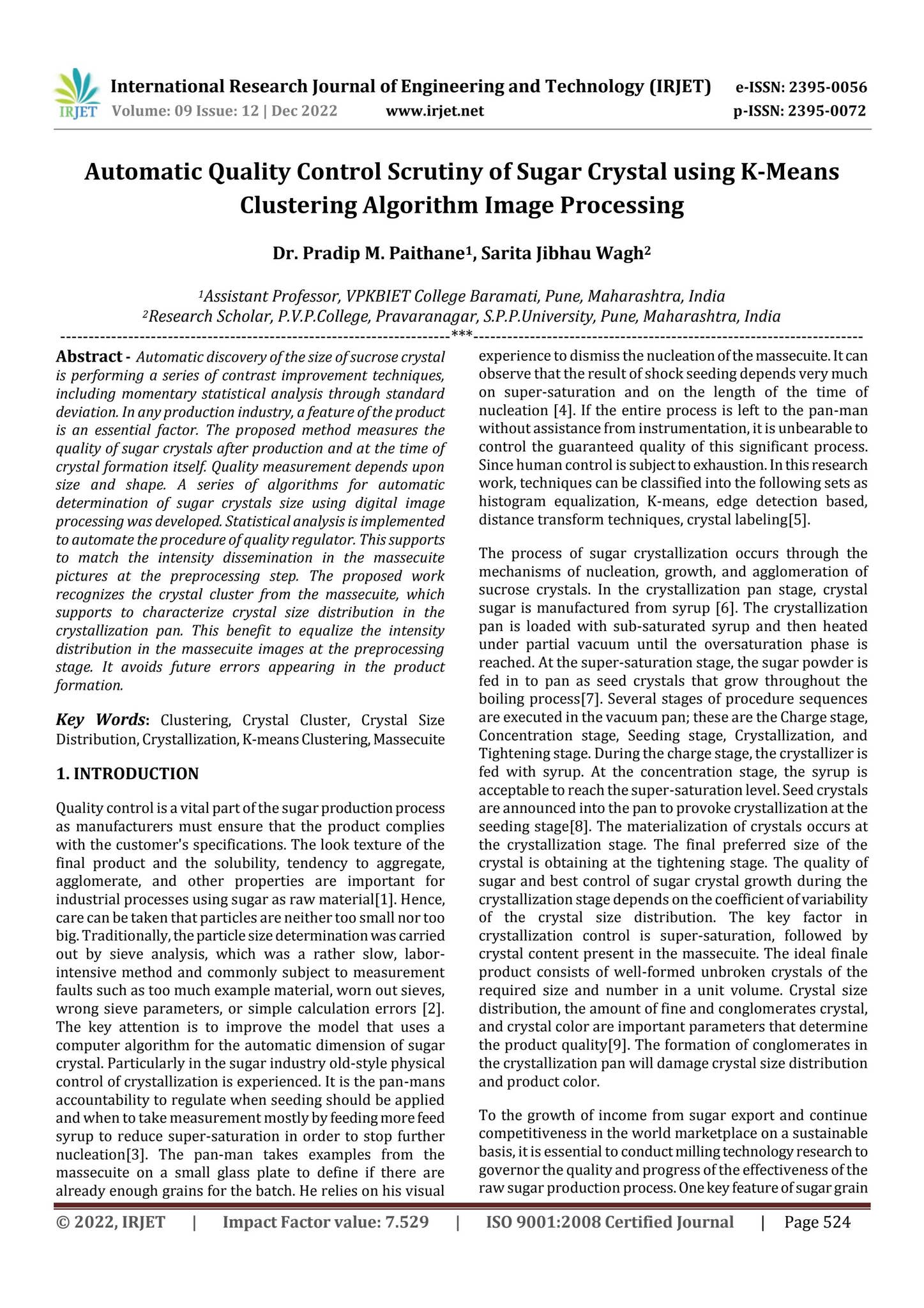 Automatic Quality Control Scrutiny of Sugar Crystal using K-Means Clustering Algorithm Image ...