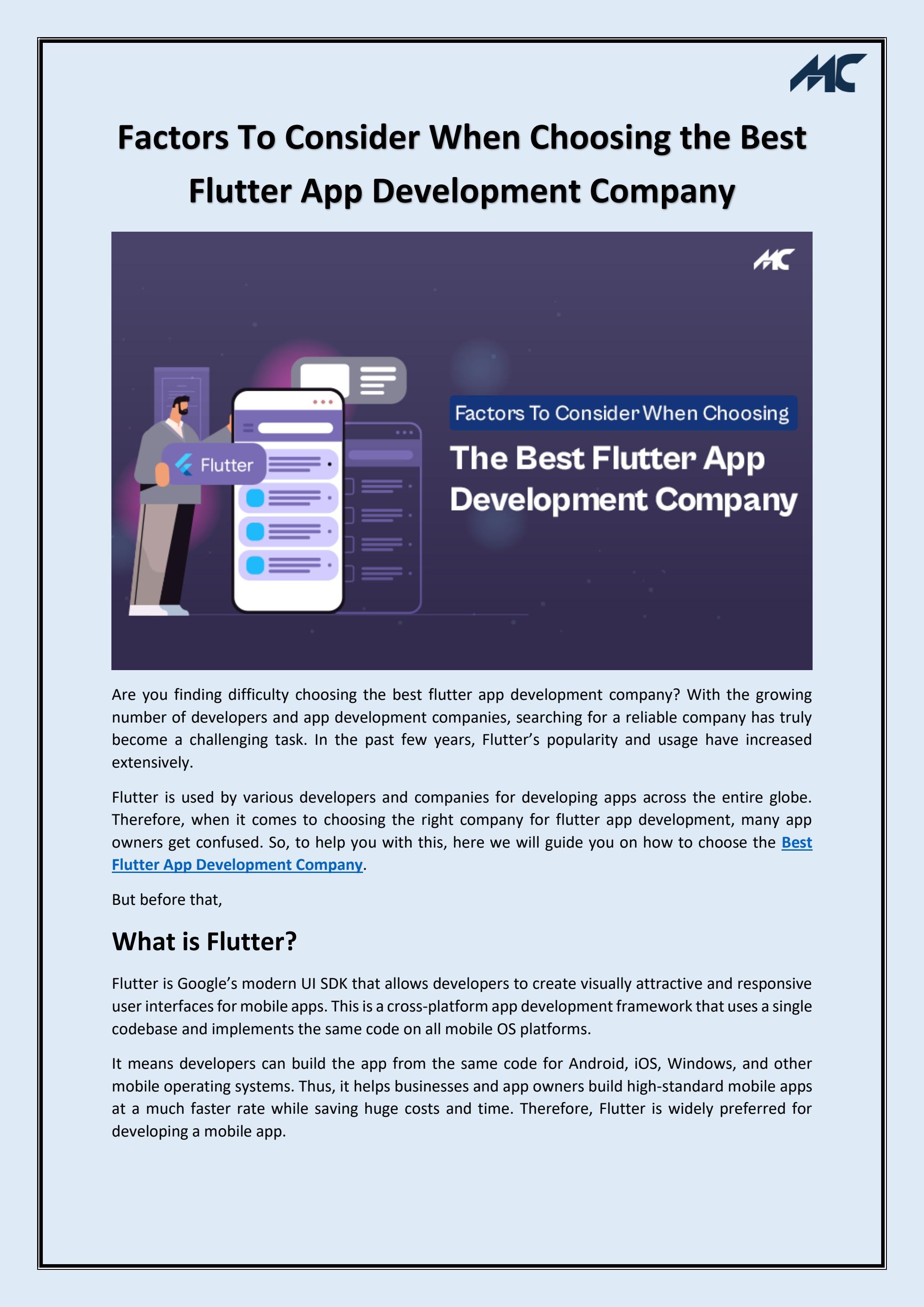 Factors To Consider When Choosing the Best Flutter App Development ...