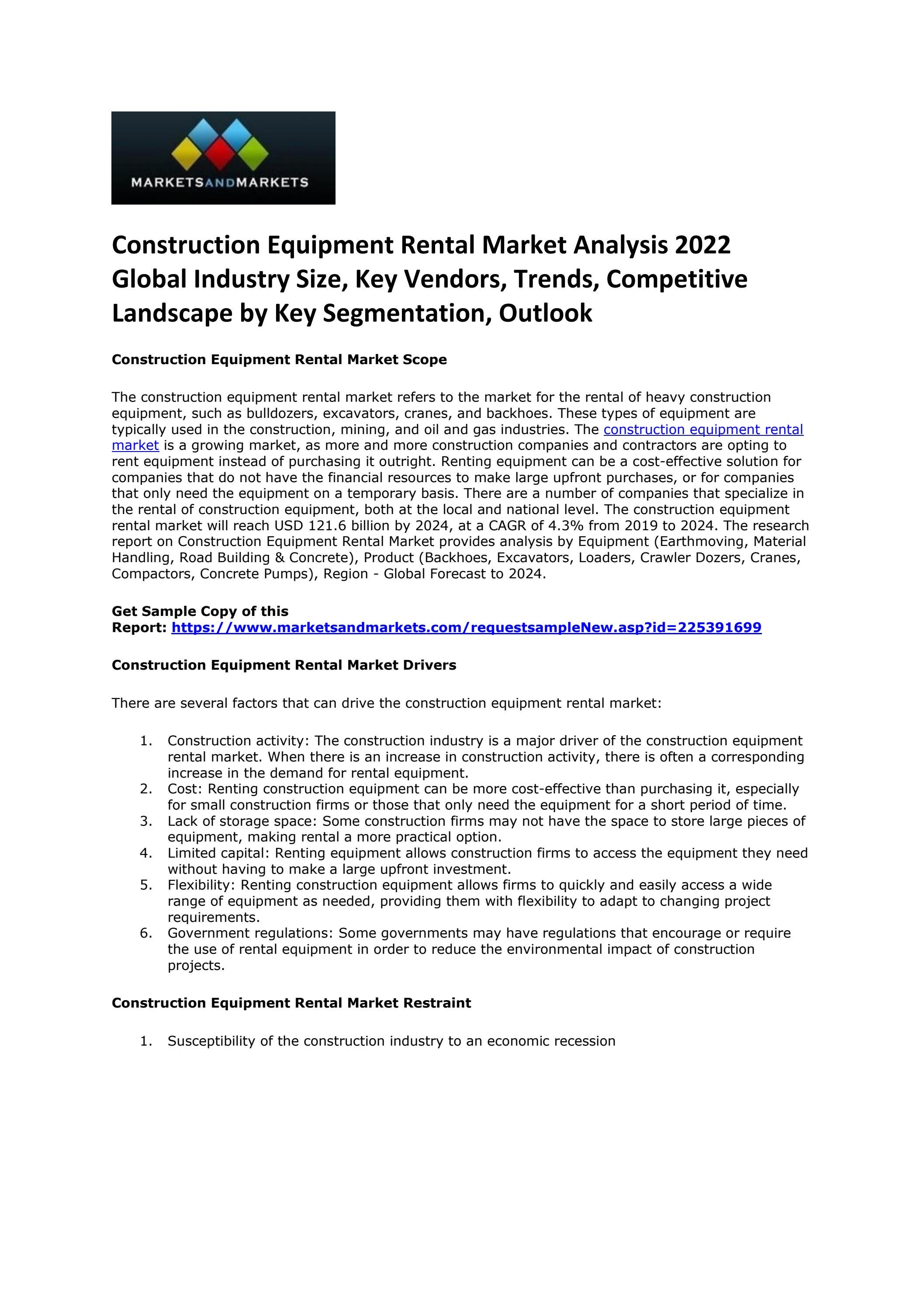 Construction Equipment Rental Market 2022: Size, Overview, Trends ...
