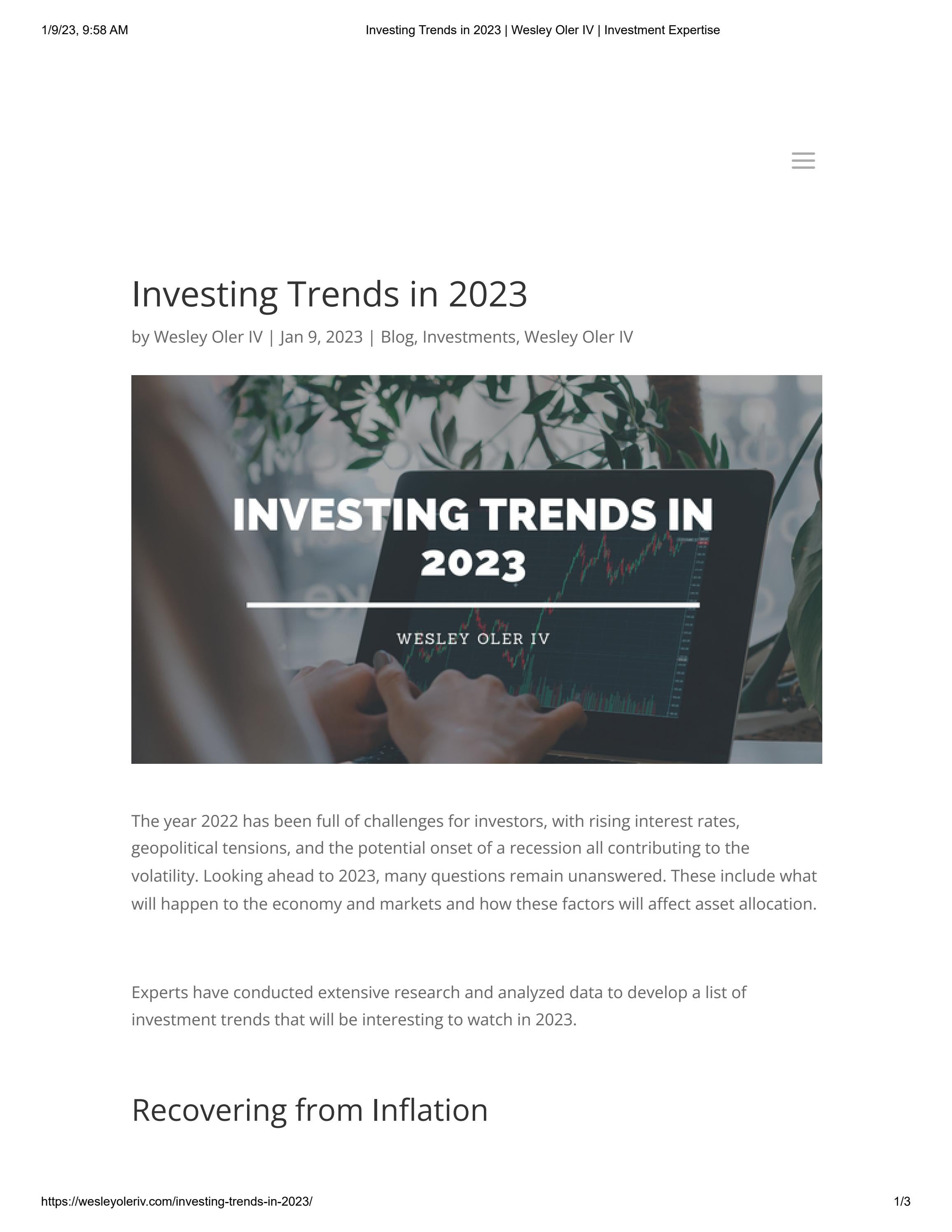 Investing Trends in 2023 by Wesley Oler IV - Issuu