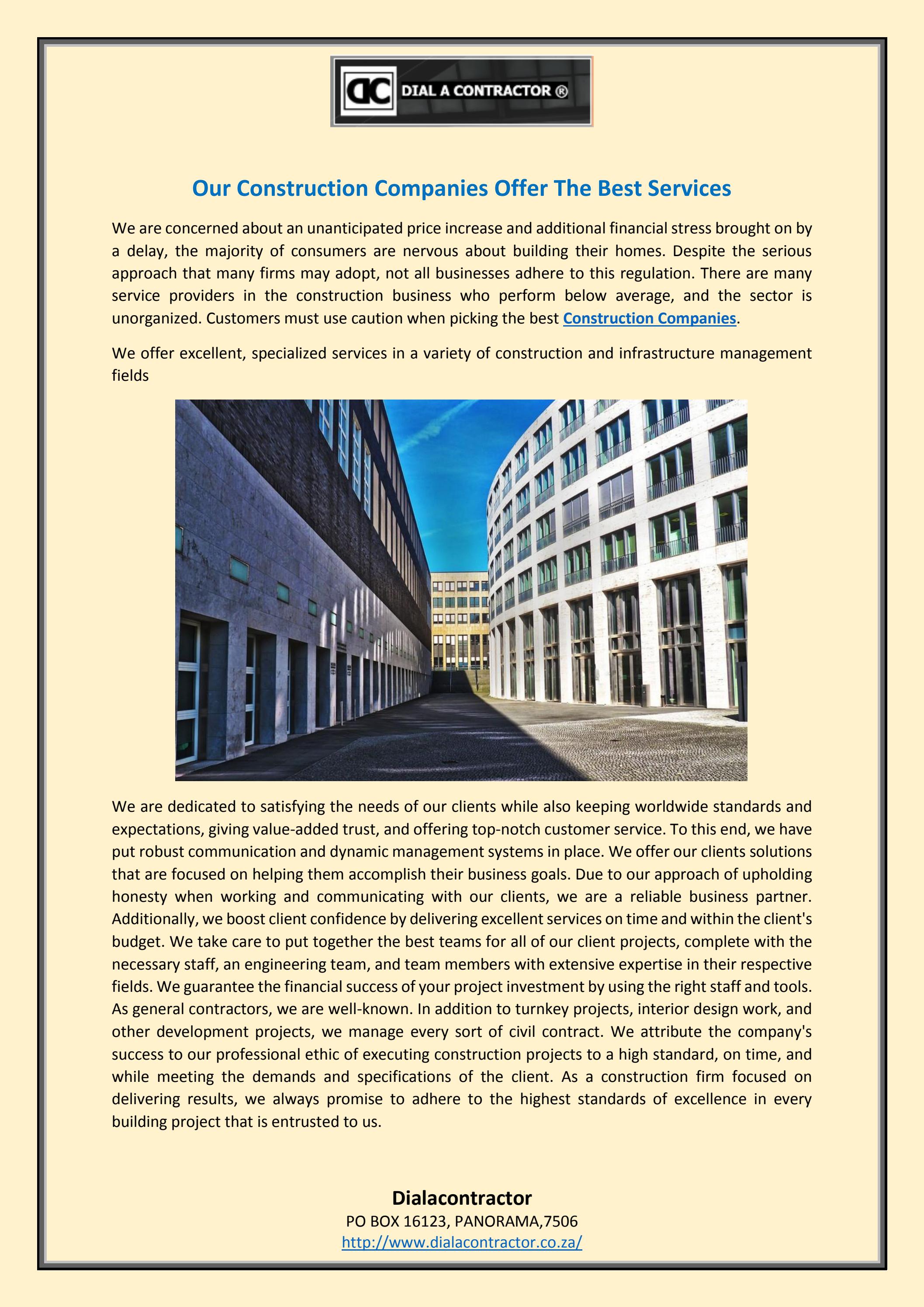 Our Construction Companies Offer The Best Services by Dial A ...