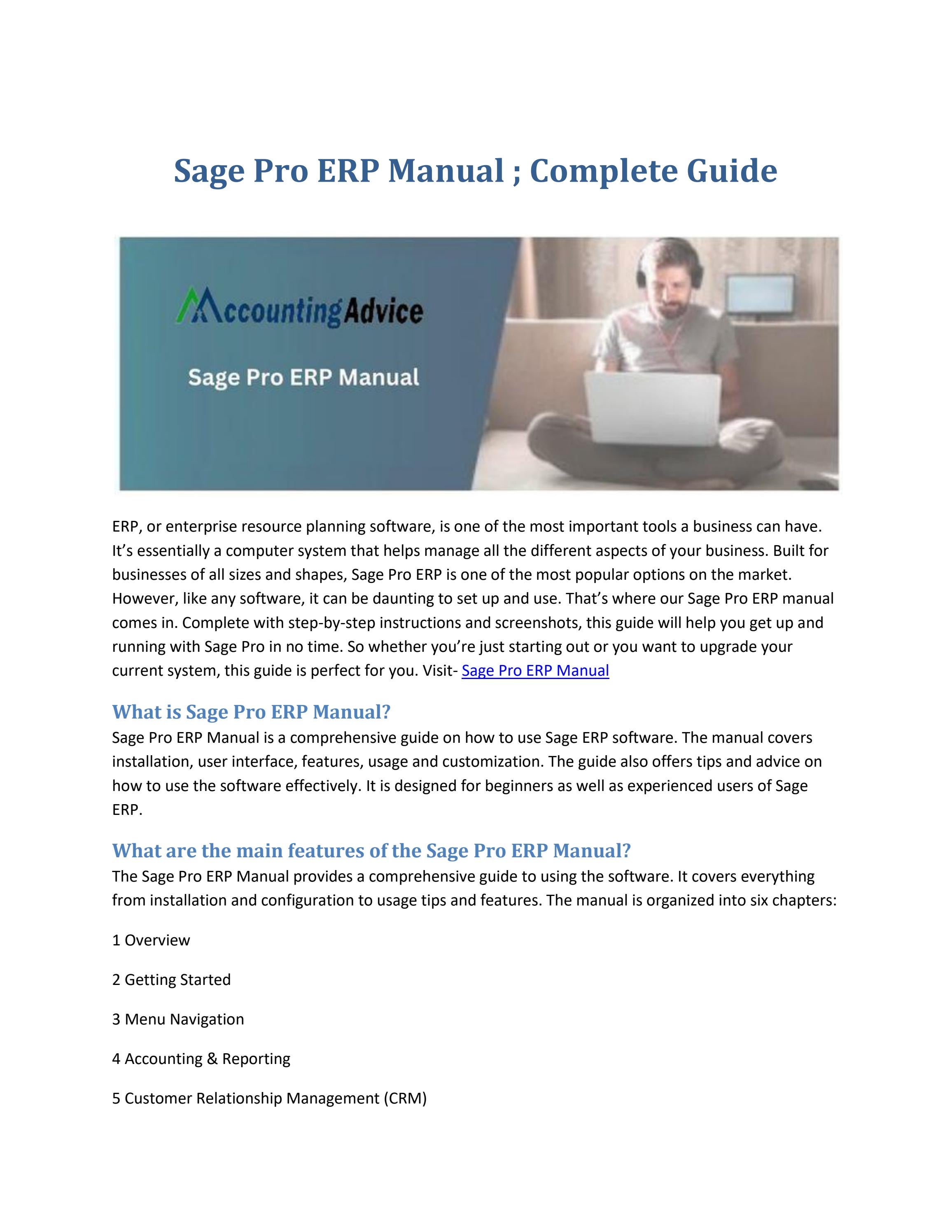 Complete Guide : Sage Pro ERP Manual by accounting advice - Issuu