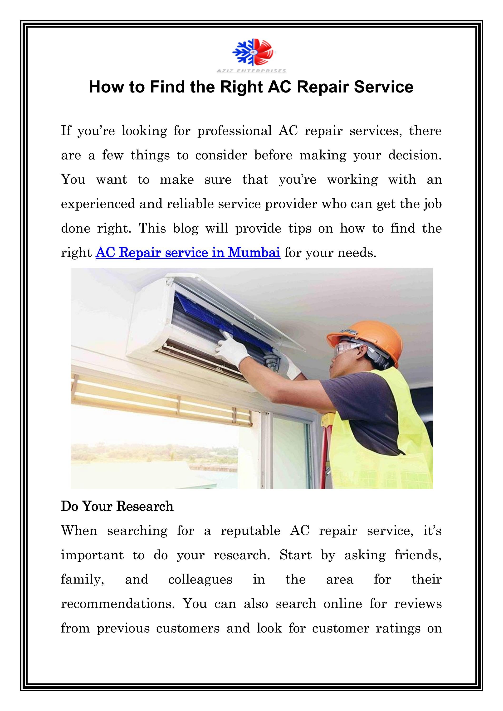 How to Find the Right AC Repair Service by Aziz Enterprise - Issuu