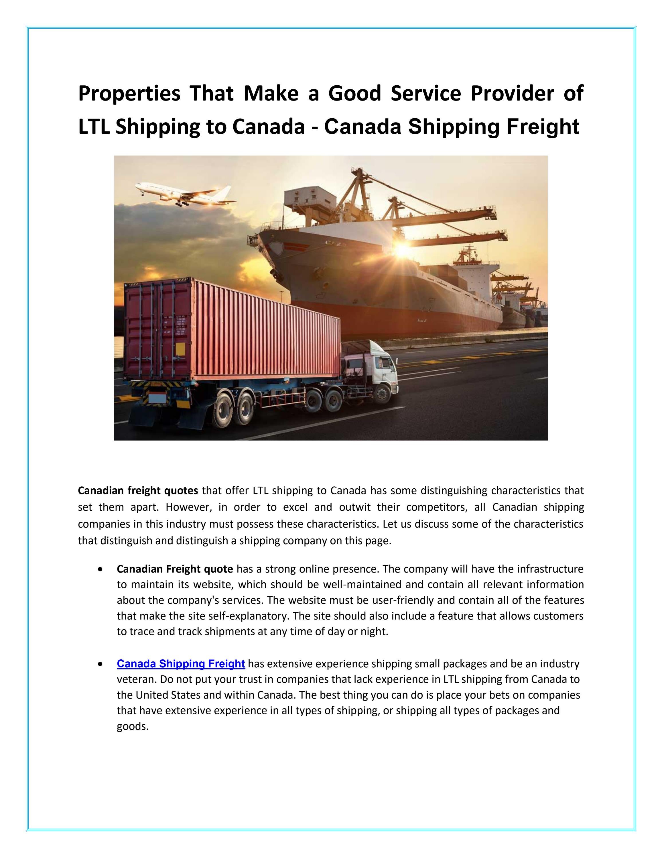Properties That Make a Good Service Provider of LTL Shipping to Canada ...