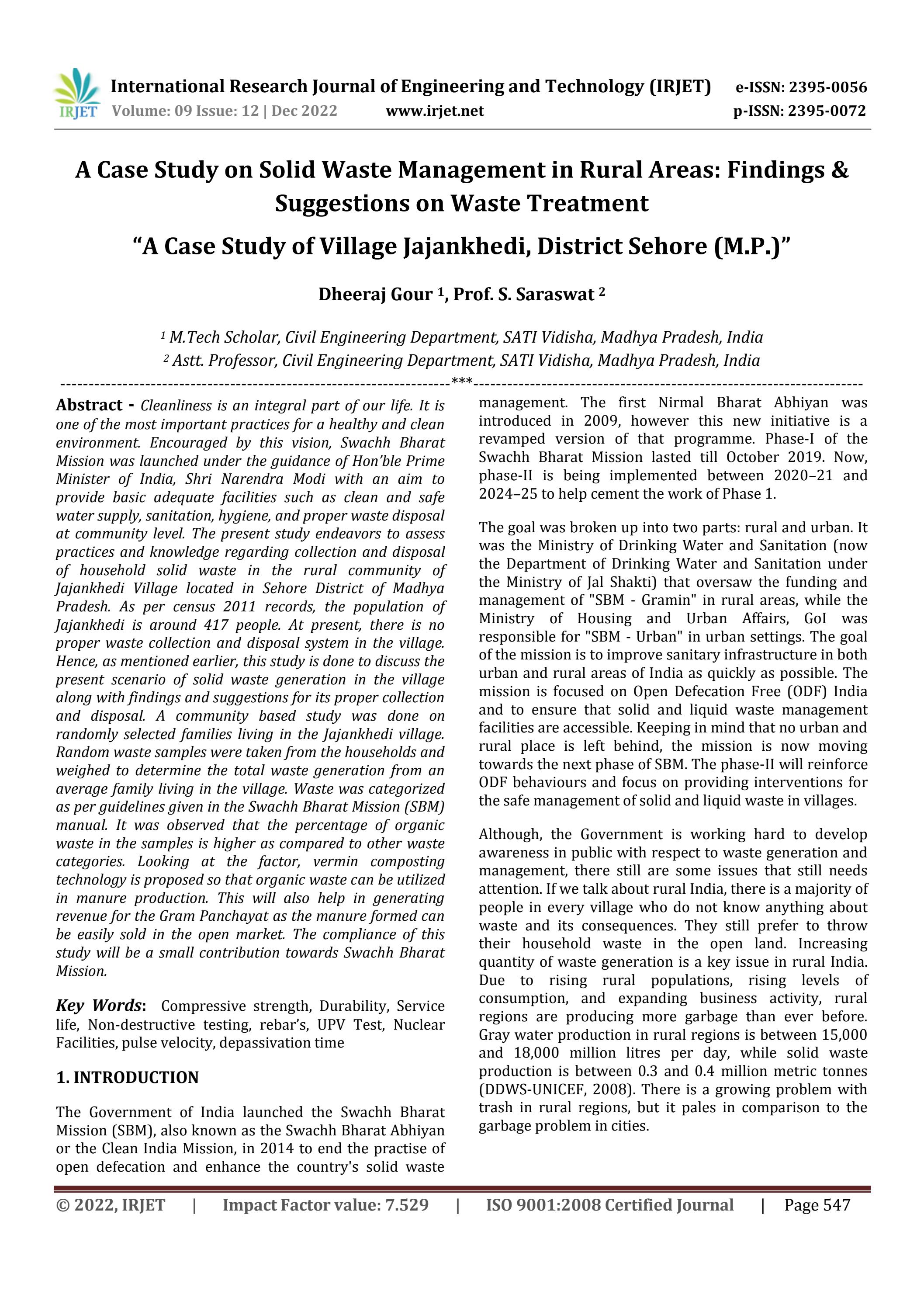A Case Study on Solid Waste Management in Rural Areas: Findings ...