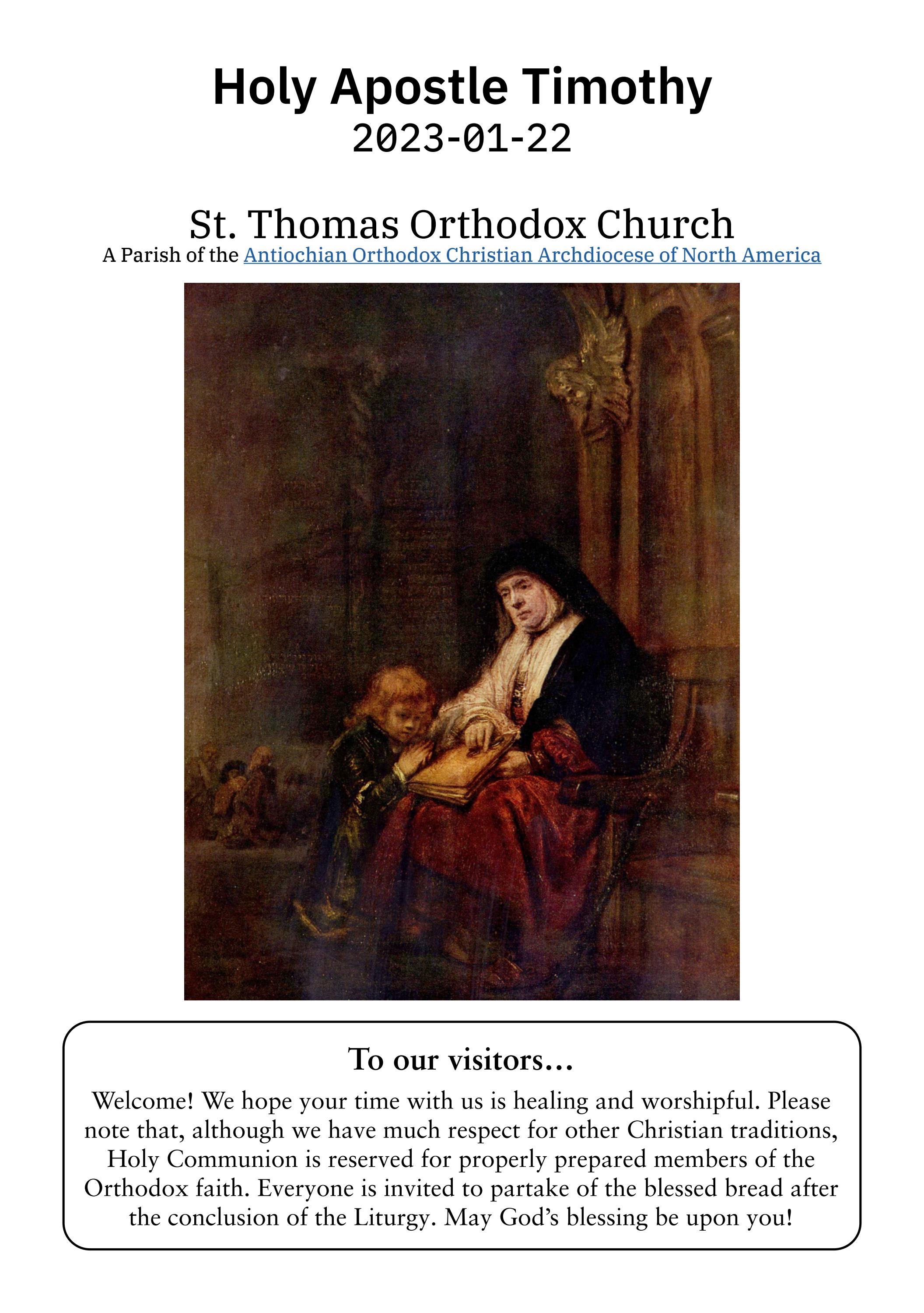 Holy Apostle Timothy 2023-01-22 by St. Thomas Orthodox Church - Issuu