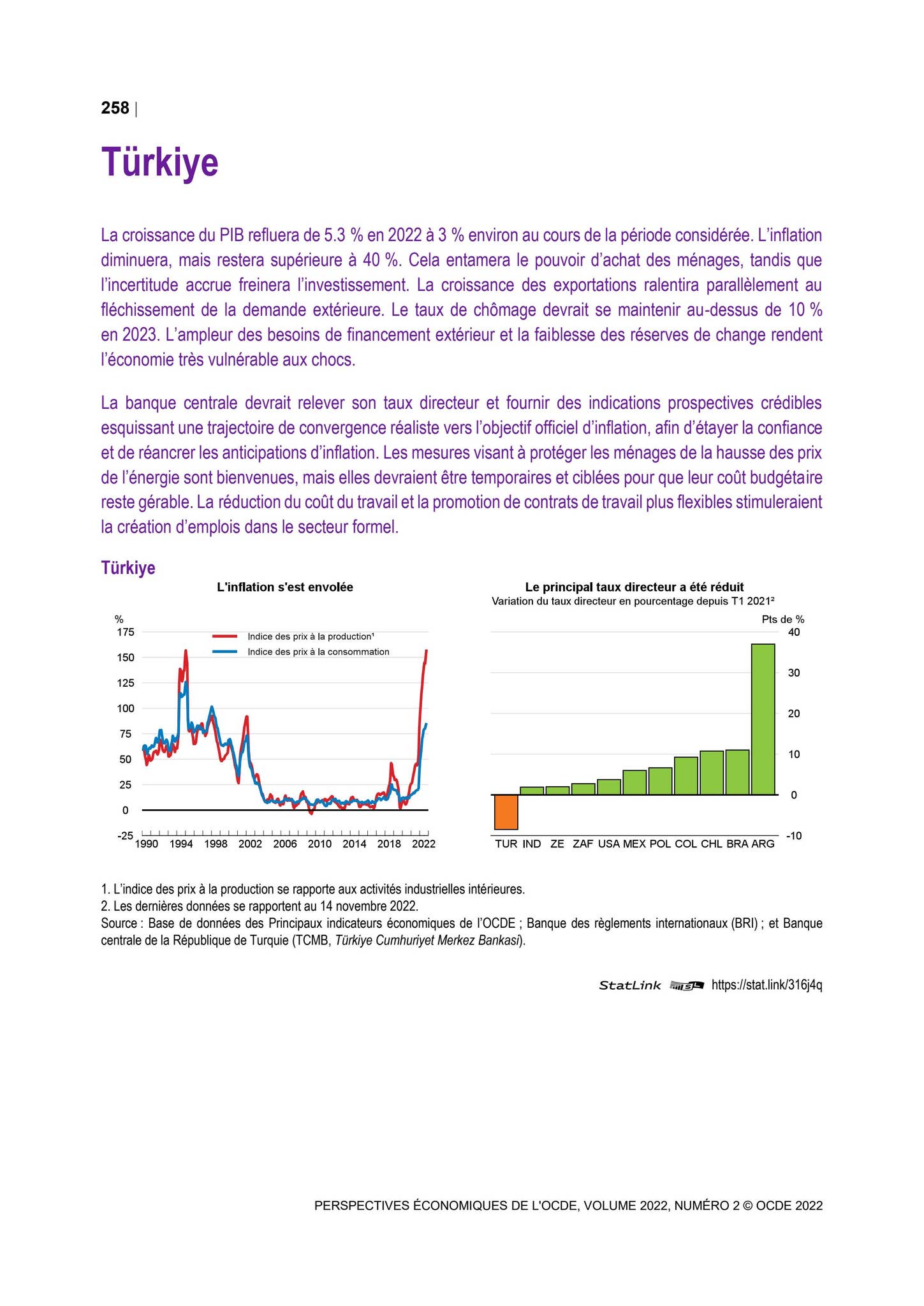 Perspectives Economique de l'OCDE - Note Pays: Türkiye, Novembre 2022 ...