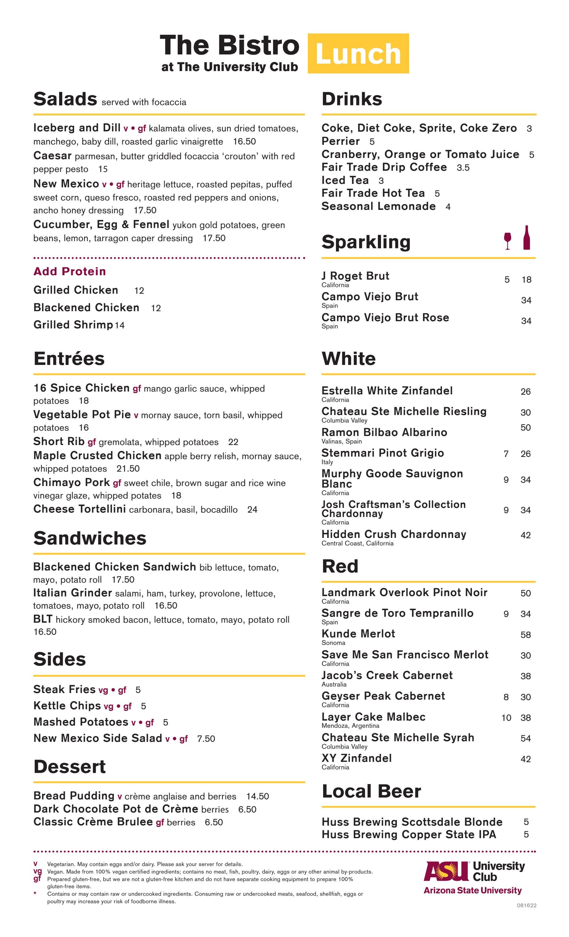 University Club Bistro lunch menu by Business and Finance ...