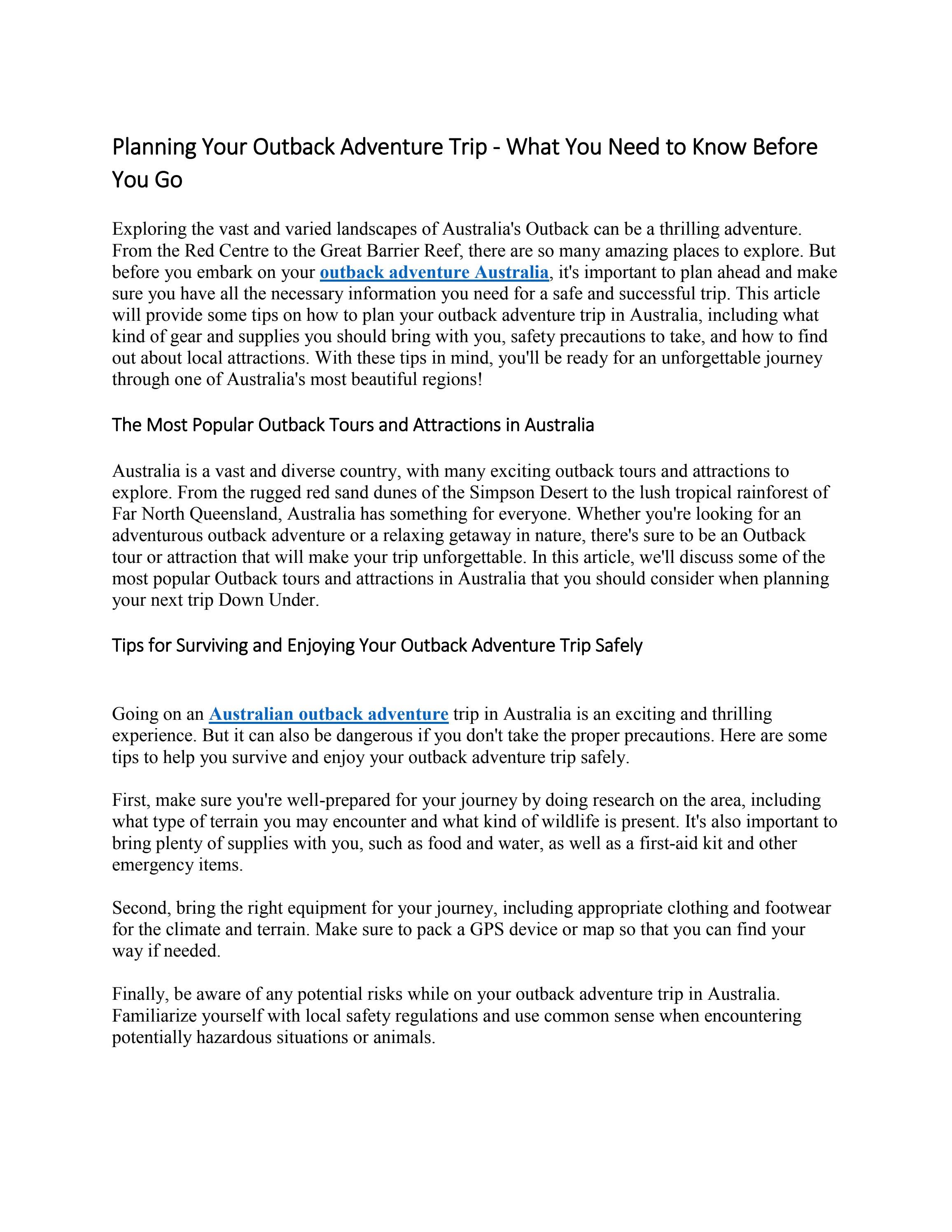 Planning Your Outback Adventure Trip - What You Need to Know Before You ...