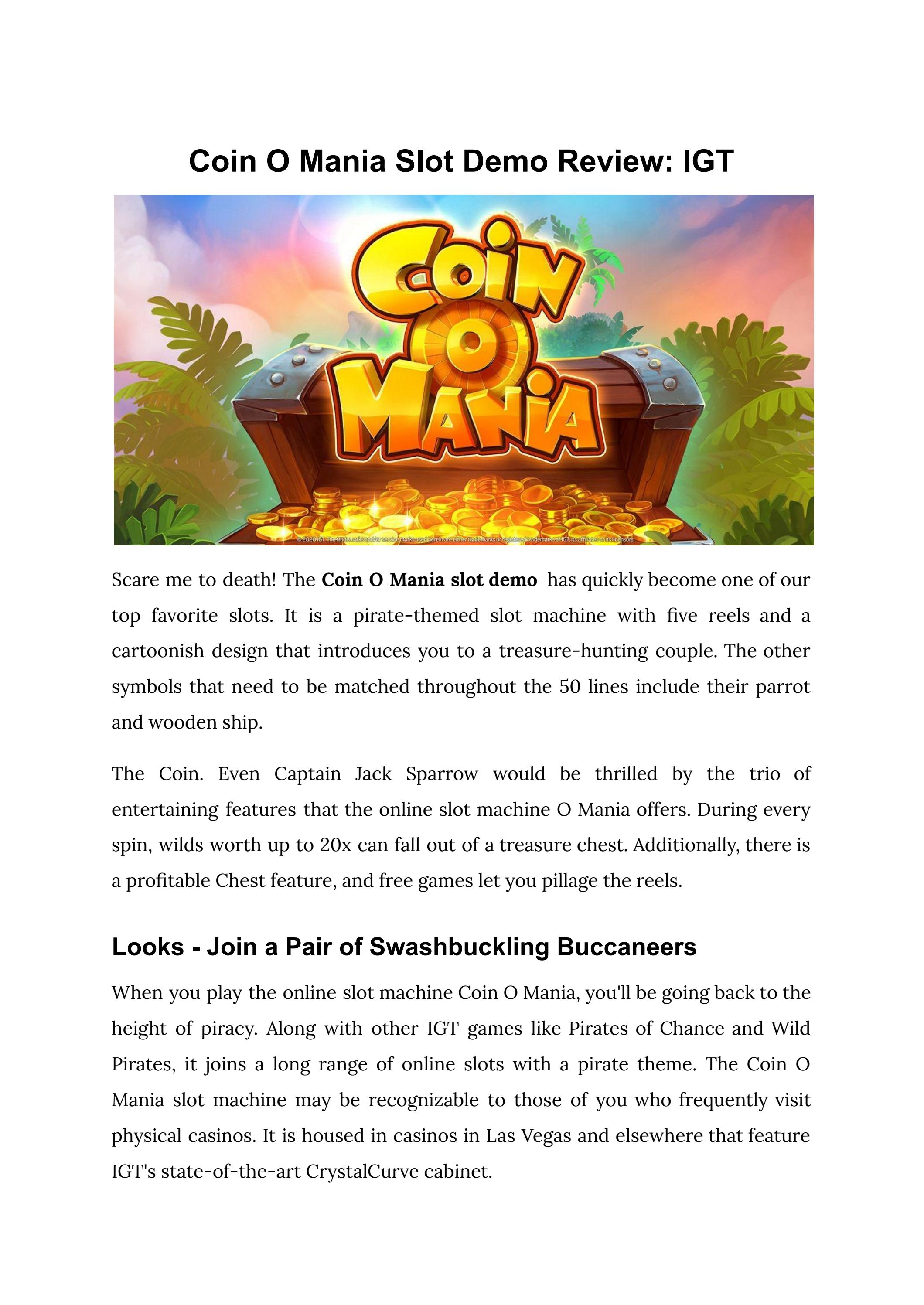 Coin O Mania Slot Demo Review: IGT by Duo-games - Issuu