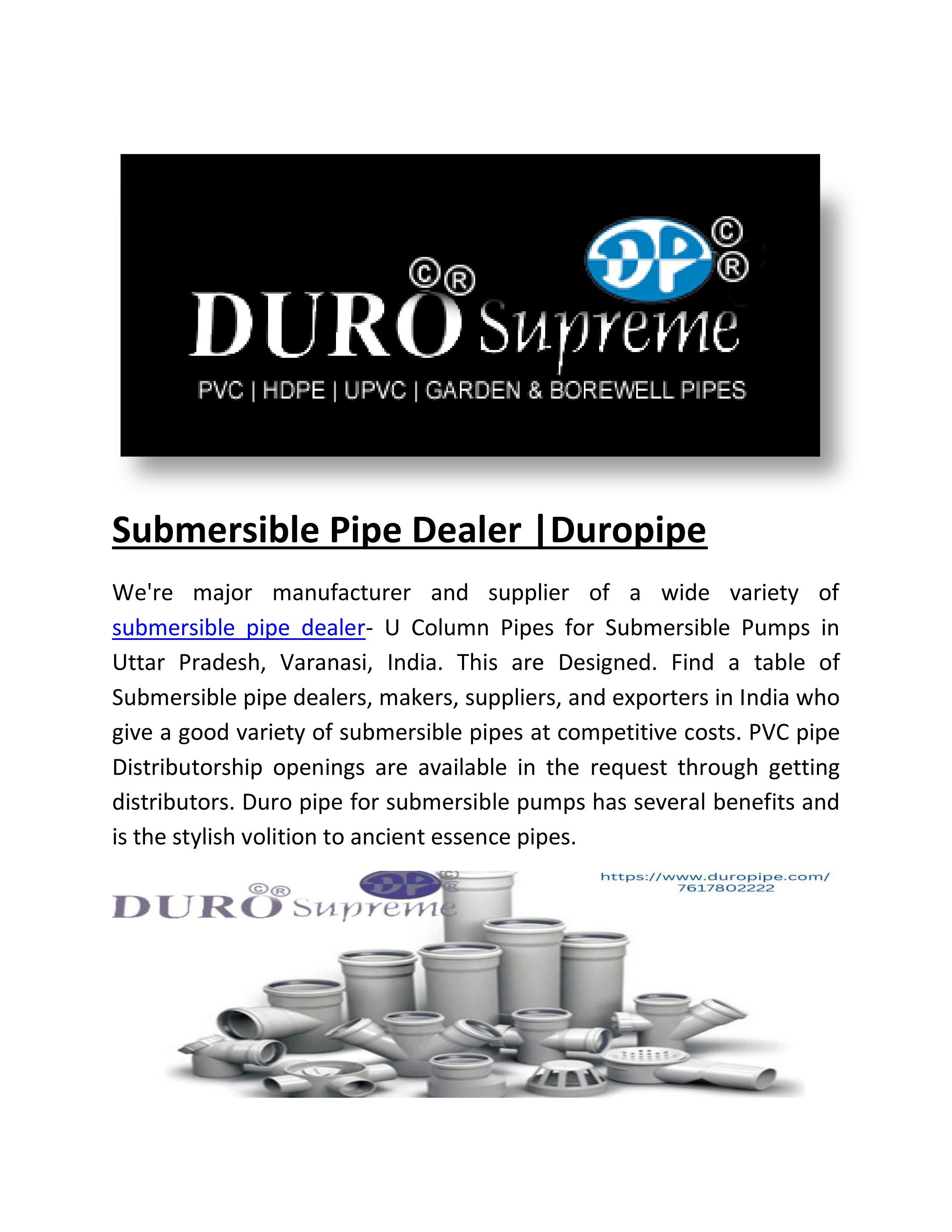 Submersible Pipe Dealer |Duropipe by duro pipe - Issuu