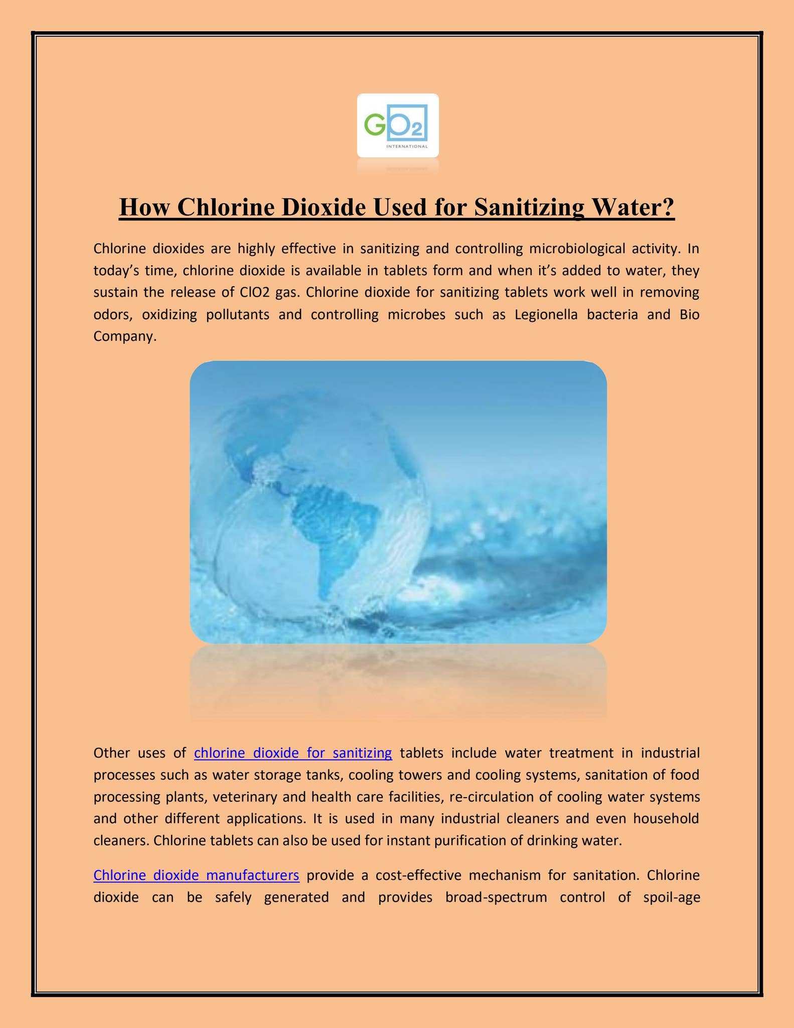How Chlorine Dioxide Used for Sanitizing Water? by GO2 International ...