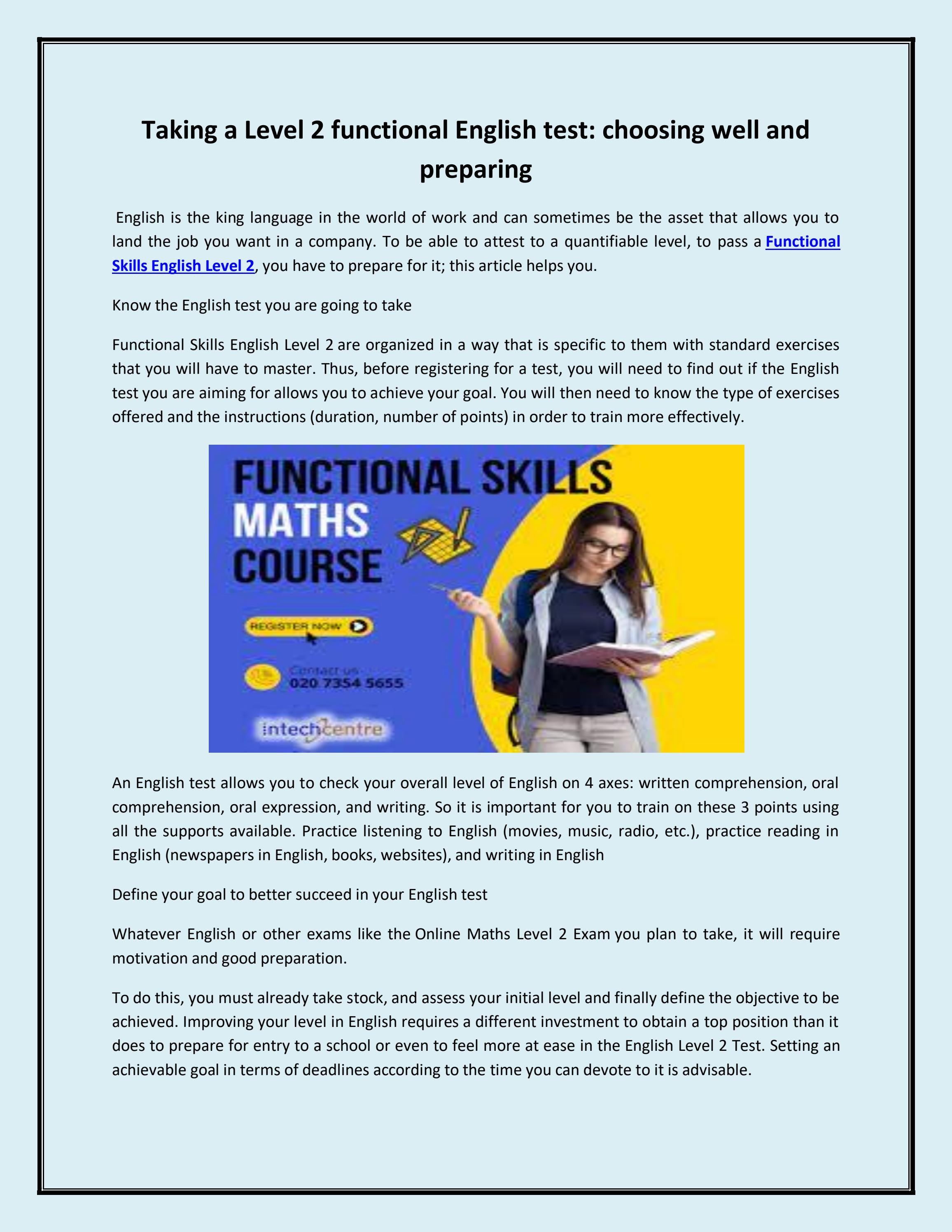 Taking A Level 2 Functional English Test Choosing Well And Preparing