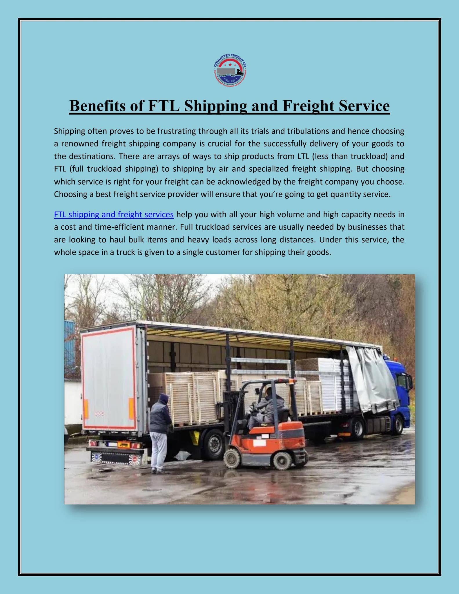 Benefits of FTL Shipping and Freight Service in California by Committed ...